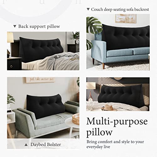 BNCKTRD Triangle Headboard Pillow - 3 in 1 Large Bed Pillow as Wedge Reading Pillow, Large Couch Daybed Pillow or Positioning Support Backrest Back Cushion for Sitting in Bed Velvet Cal King Black