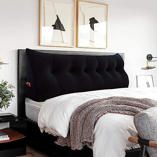 BNCKTRD Triangle Headboard Pillow - 3 in 1 Large Bed Pillow as Wedge Reading Pillow, Large Couch Daybed Pillow or Positioning Support Backrest Back Cushion for Sitting in Bed Velvet Cal King Black