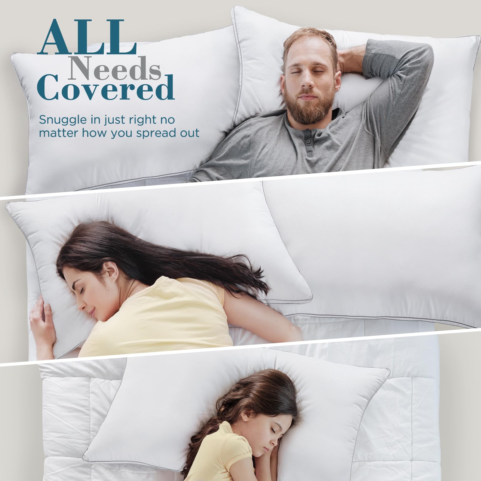viewstar Pillows Queen Size Set of 2, Down Alternative Bed Pillows, Back Side Sleeper Pillow for Neck and Shoulder Support, Soft Fluffy Hotel Pillows with Gusset Design, Machine Washable, 20" x 30"
