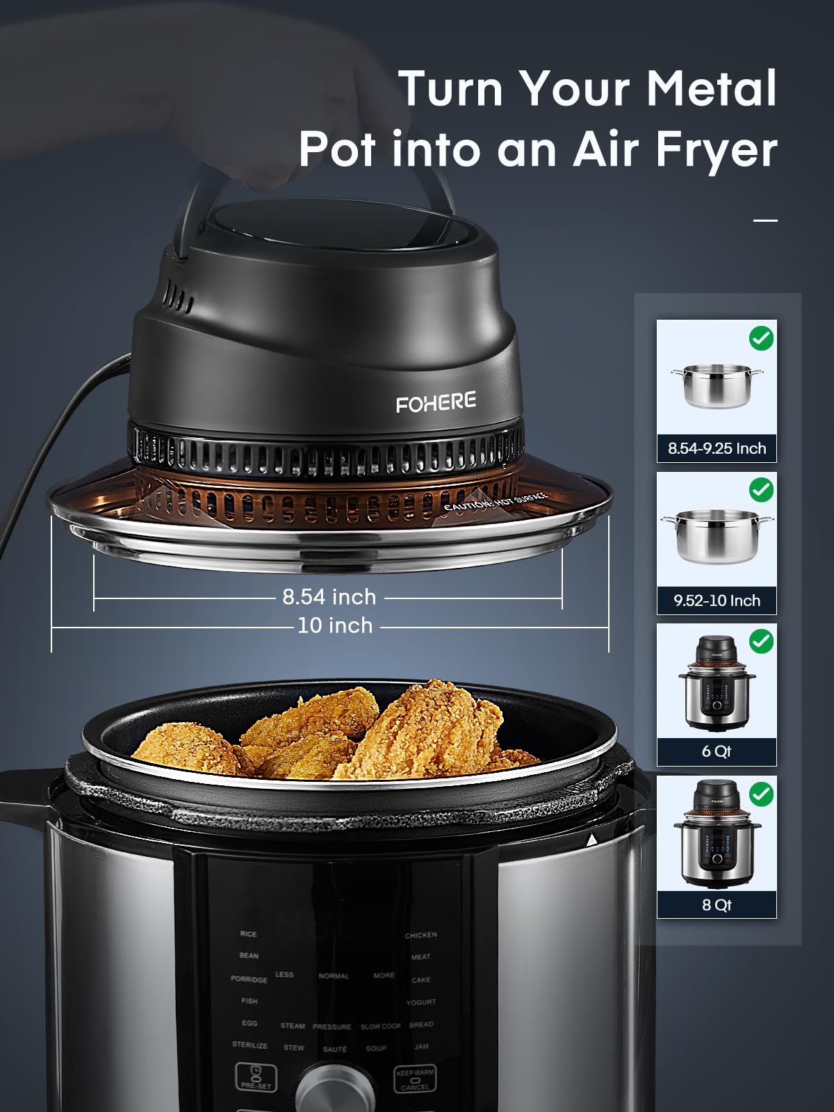 Air Fryer Lid for Instant Pot 6Qt/8Qt, 7 in 1 with LED Touchscreen and Oven Mitts, Heat Resistant Kitchen Oven Gloves 572°F, Non-Slip Silicone Surface