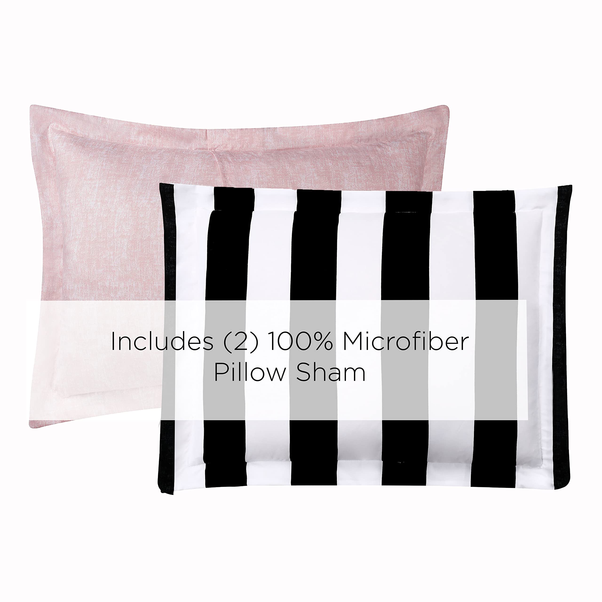 Juicy Couture Cabana Stripe Reversible Bedding Set - Queen Size - Black and White Stripe Print β 6 Piece Set β Includes 1 90" x 90" Comforter, 3 Decorative Pillows, 2 Shams