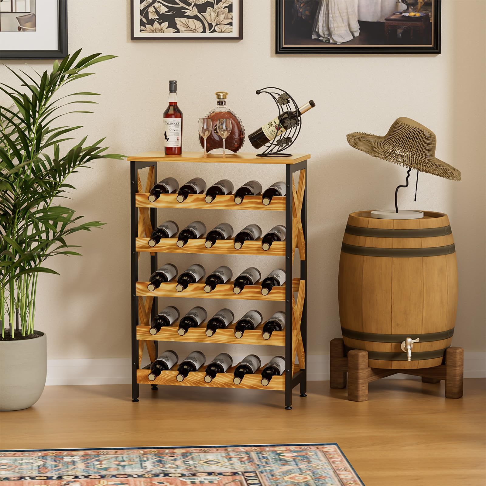 25 Bottle Wine Rack Freestanding Floor Rustic Wine Holder Stand 5 Tier Wobble-Free Tall Wine Racks Wine Large Display Storage Shelf for Cellar Kitchen 21.6''L x 10.6''W x 31.8''H