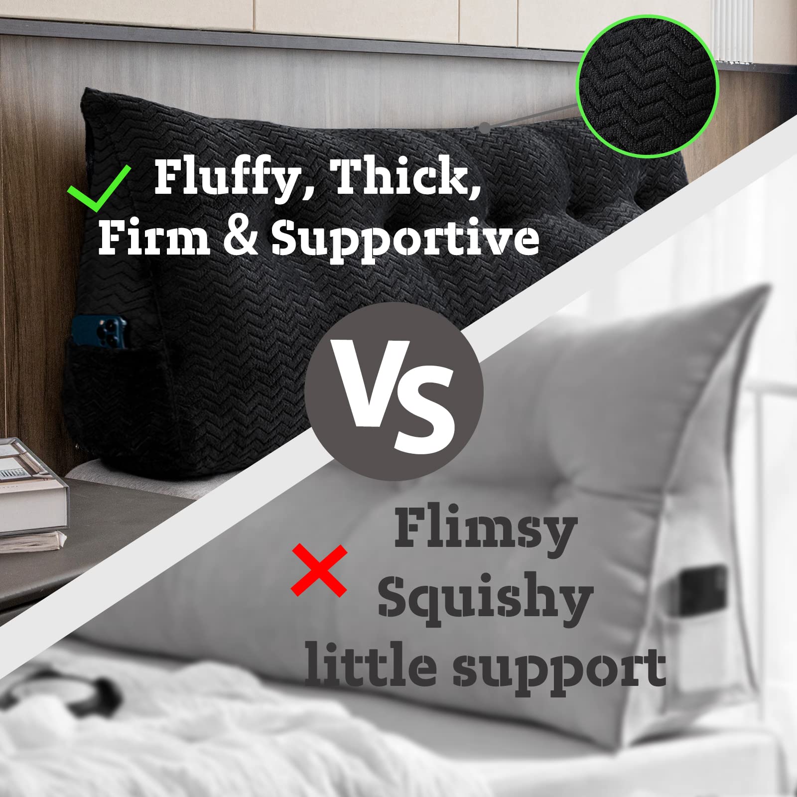 ZOEMO Large Bolster Triangular Headboard Wedge Backrest Positioning Support Bed Rest Reading Pillows Headboard Wedge Pillows for Day Bed Bunk Bed with Removable Cover, California King(71x8x20 Inches)
