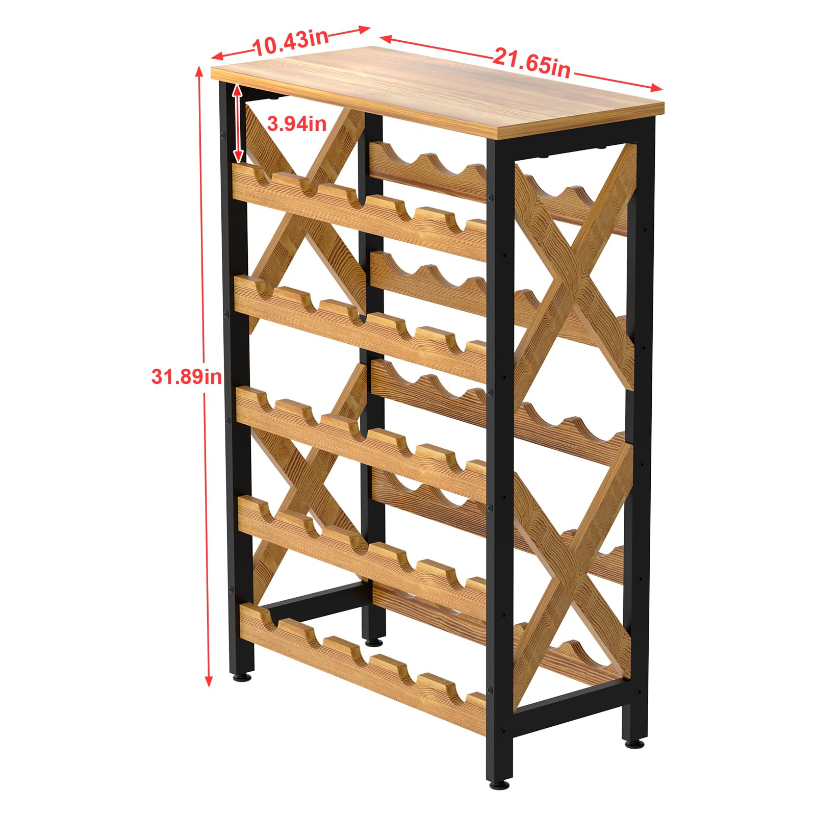 25 Bottle Wine Rack Freestanding Floor Rustic Wine Holder Stand 5 Tier Wobble-Free Tall Wine Racks Wine Large Display Storage Shelf for Cellar Kitchen 21.6''L x 10.6''W x 31.8''H