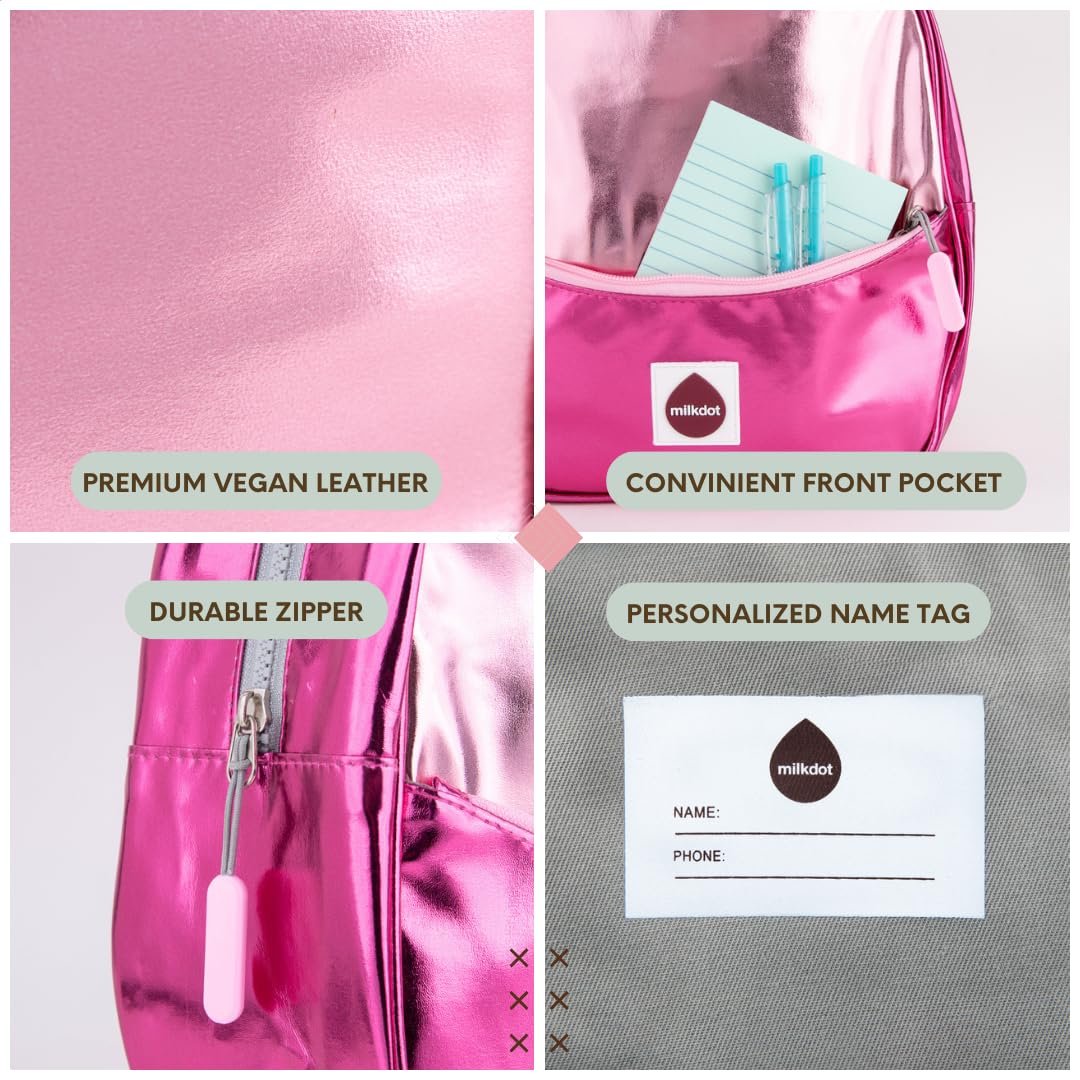 Milkdot Designer Mini Backpack, Vegan Leather, Perfect for Women, Men, Boys, Girls, Stylish for kids ages 3+ (Pink)