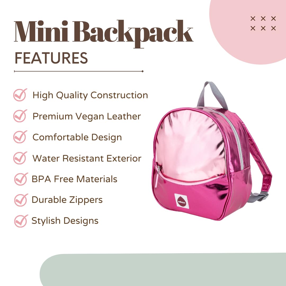 Milkdot Designer Mini Backpack, Vegan Leather, Perfect for Women, Men, Boys, Girls, Stylish for kids ages 3+ (Pink)