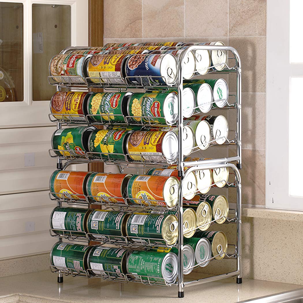 FlagShip Pantry Food Can Rack Organizer, 3-Tier Stackable Soup Vegetable Canned Food Dispenser Organizers Storage, Pantry Can Food Holders Metal (36 Cans Chrome)