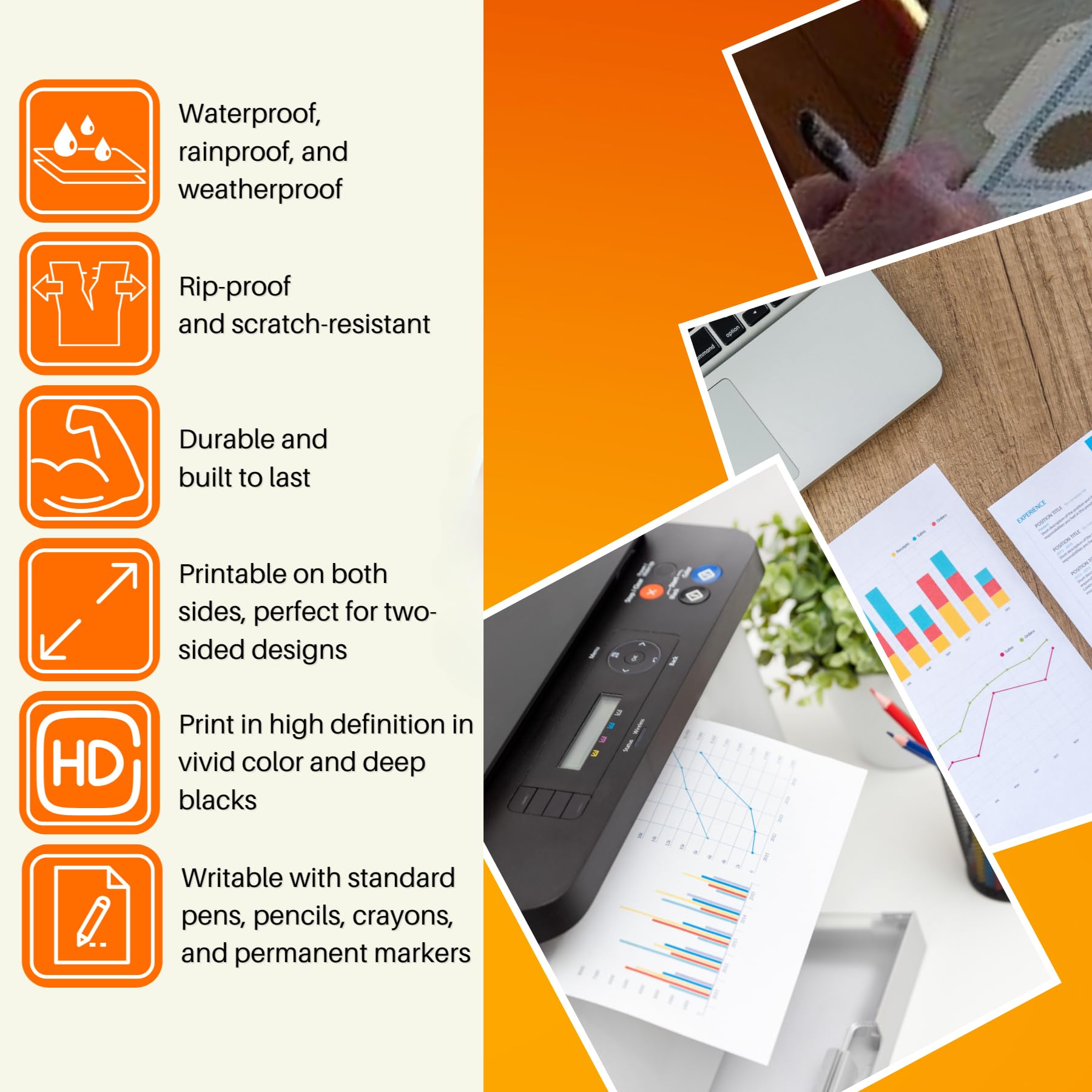 TerraSlate Waterproof Laser Printer Paper β 8 MIL 8.5"x14", 100 Sheets, White β Tear & Smudge Proof, Heavy-Duty for Outdoor Use, Ideal for Printing, Copying & More