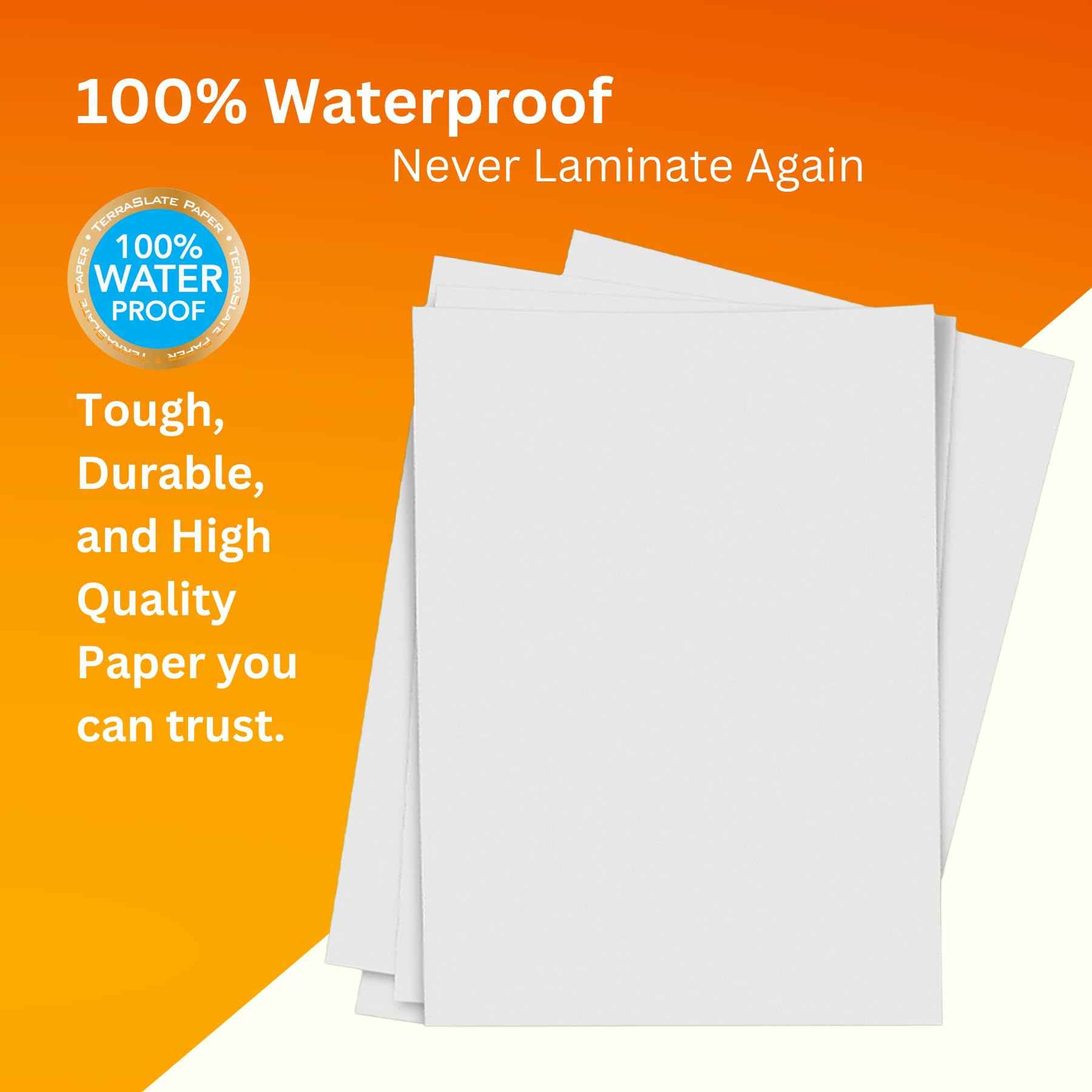TerraSlate Waterproof Laser Printer Paper β 8 MIL 8.5"x14", 100 Sheets, White β Tear & Smudge Proof, Heavy-Duty for Outdoor Use, Ideal for Printing, Copying & More