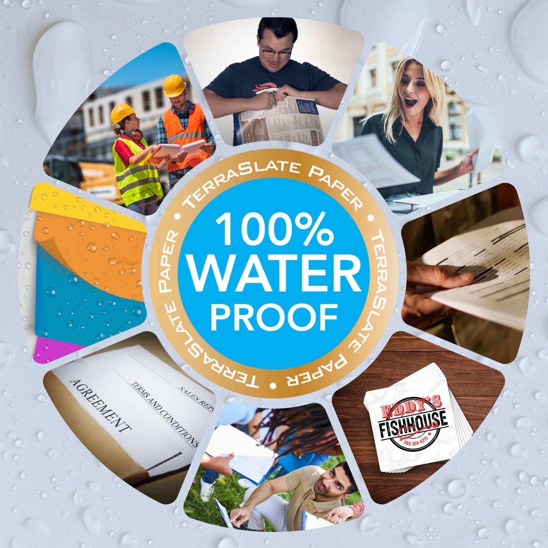 TerraSlate Waterproof Laser Printer Paper β 8 MIL 8.5"x14", 100 Sheets, White β Tear & Smudge Proof, Heavy-Duty for Outdoor Use, Ideal for Printing, Copying & More