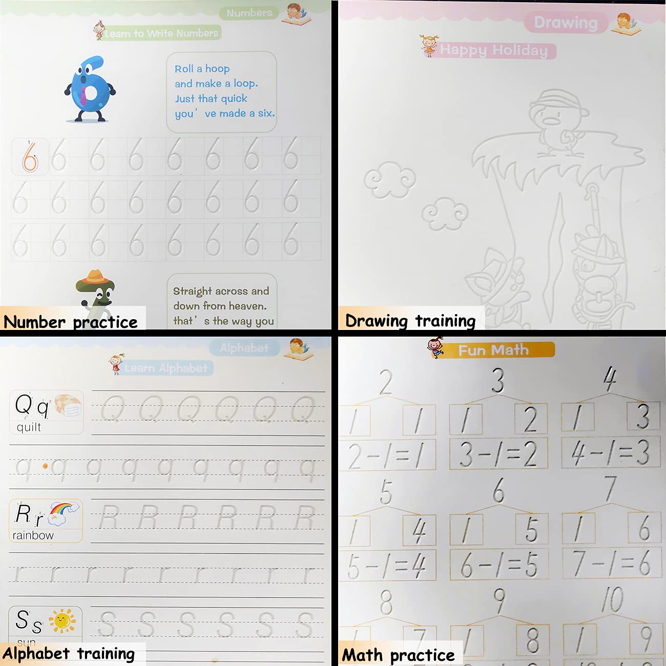 Magic Reusable Practice Copybook for Kids,Magic Reusable Practice Copybook,Practice Copybook for Age 3-5 Calligraphy Simple Hand Lettering (Exercise book four sets)