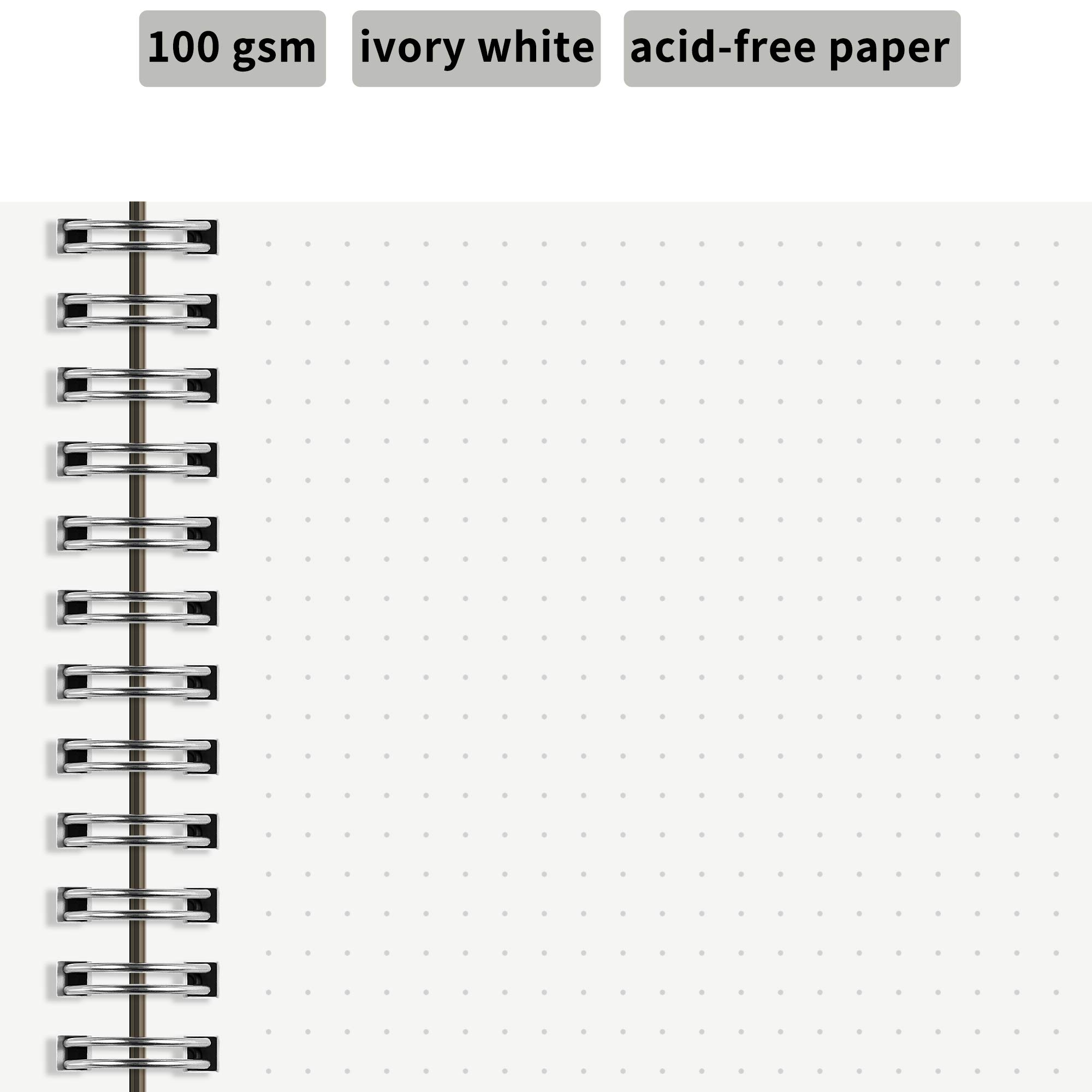HULYTRAAT Large Dot Grid Spiral Notebook, 8.5" x 11", Premium 100 gsm Ivory White Paper, Sturdy See-Through Cover, 128 Dotted Pages per Book (2 Pack) for Home, School, Office, Artist Writing/Drawing