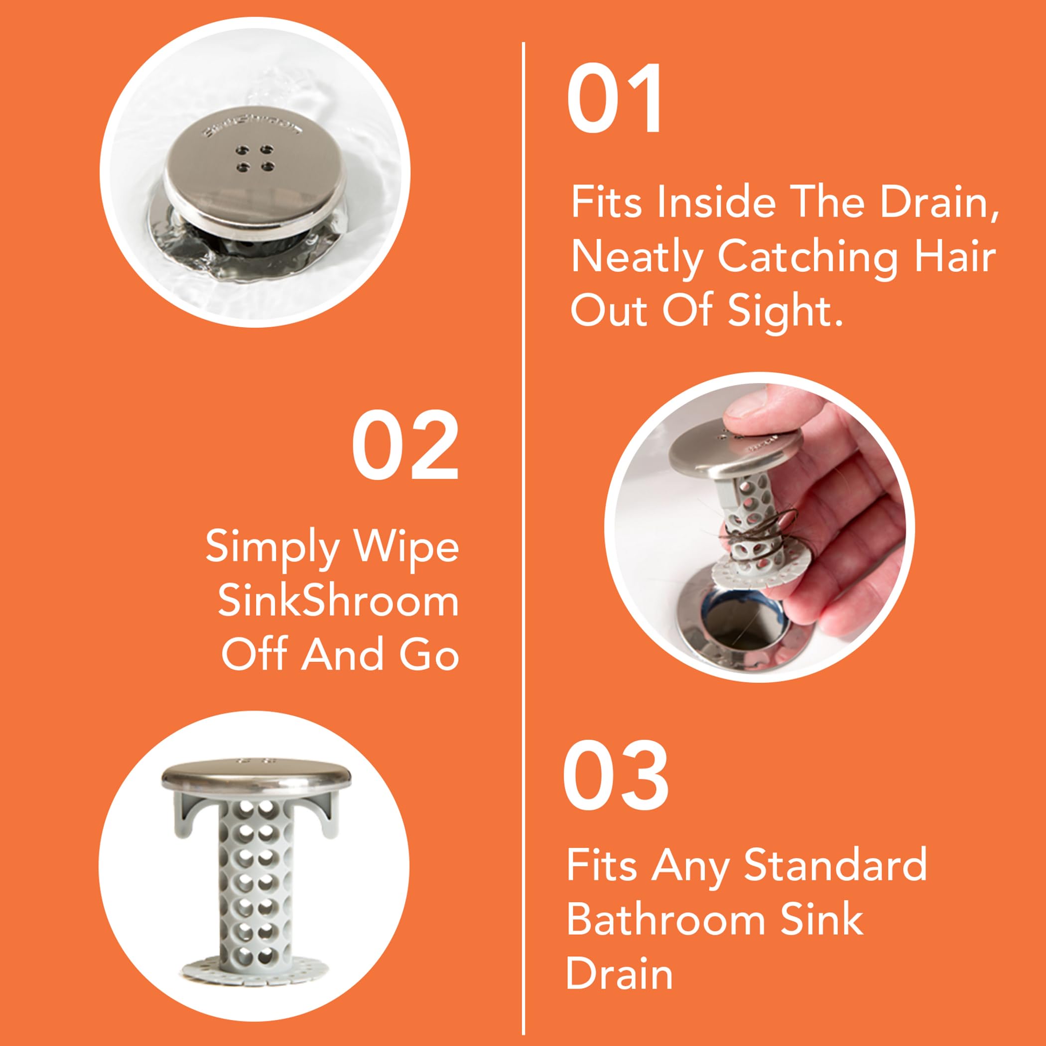 SinkShroom Revolutionary Bathroom Sink Drain Protector Hair Catcher, Strainer, Snare, Nickel Edition