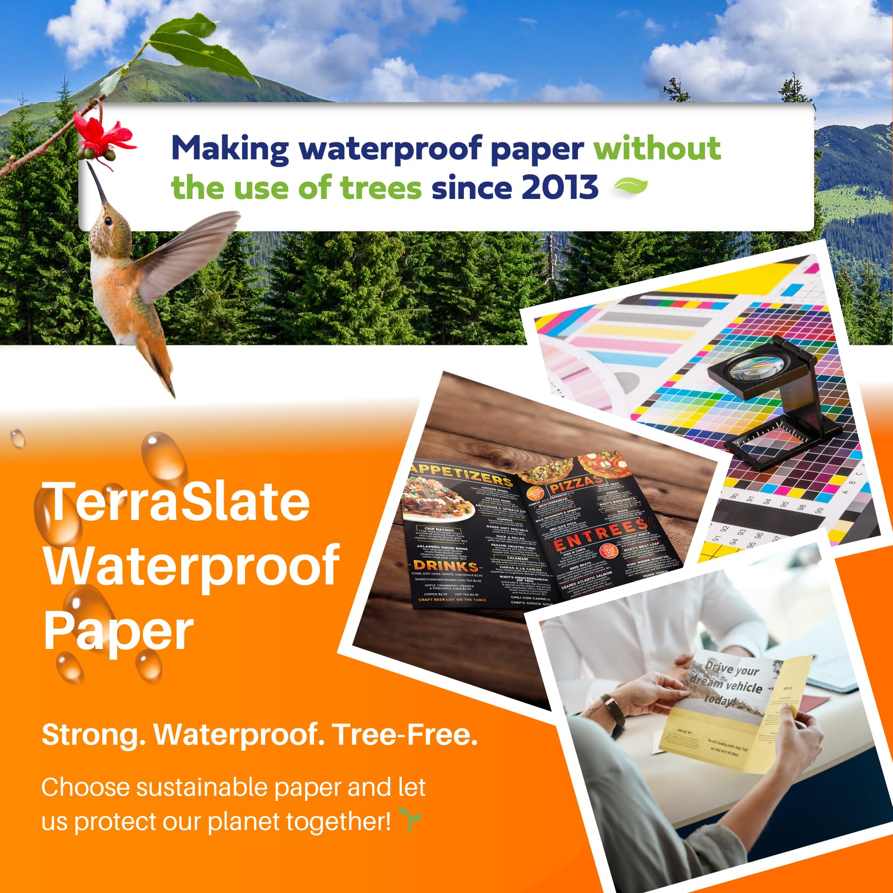 TerraSlate Waterproof Laser Printer Paper β 8 MIL 8.5"x14", 100 Sheets, White β Tear & Smudge Proof, Heavy-Duty for Outdoor Use, Ideal for Printing, Copying & More