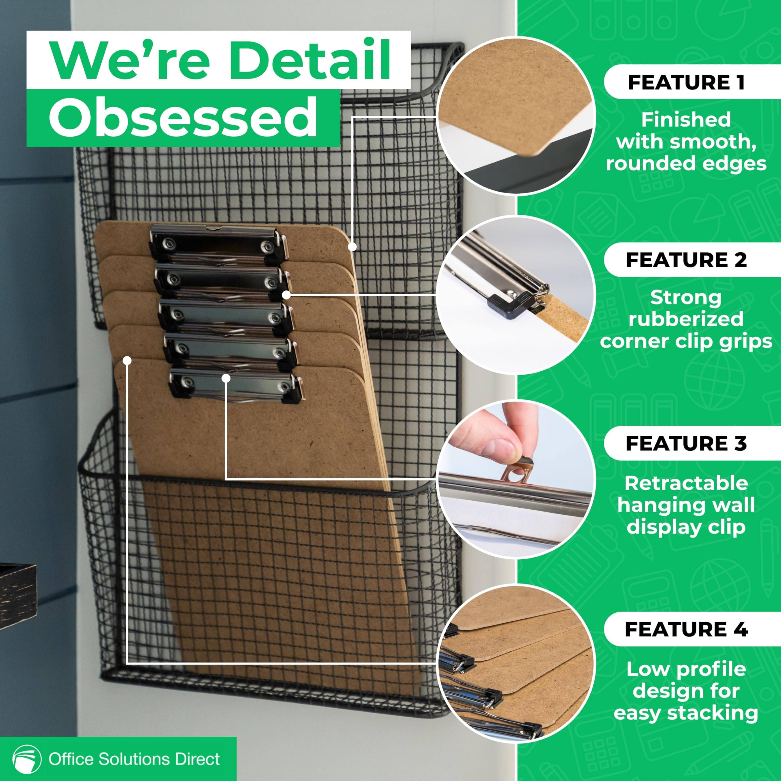 Office Solutions Direct Clipboards with Low Profile Clip (Set of 10) - Wood Clipboards Bulk 10 Pack, Heavy Duty Clipboard, Bulk Classic Clipboards for Classroom, Calendar Office Clipboard Stand up