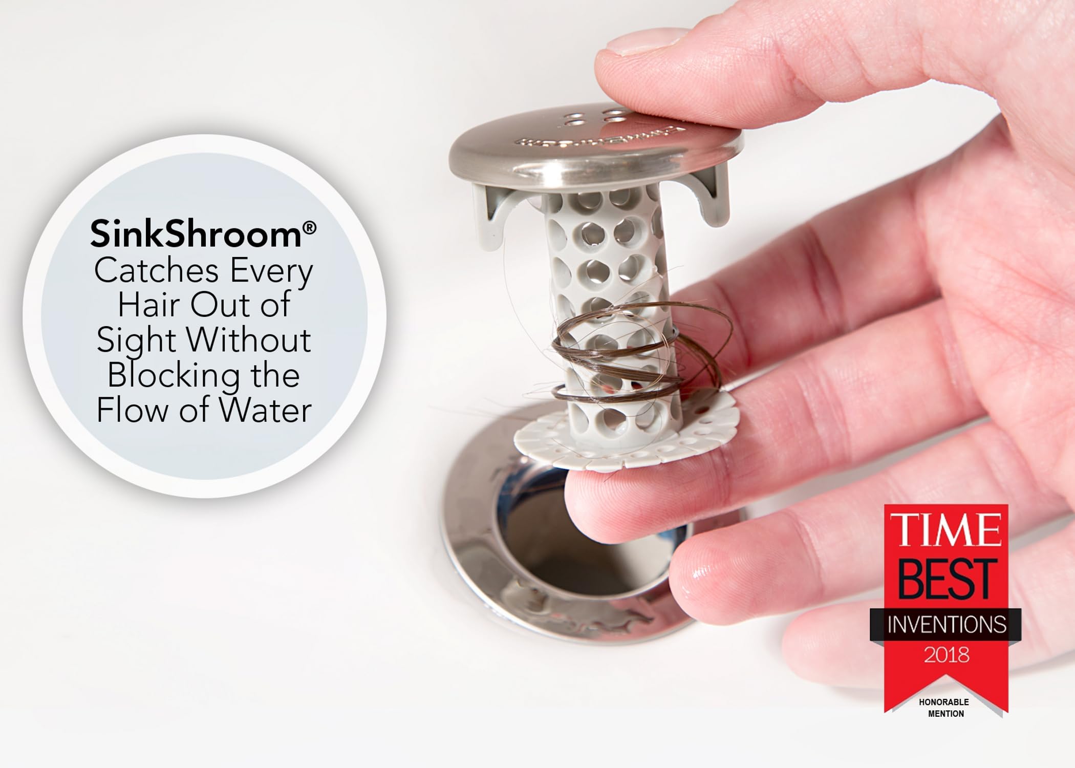 SinkShroom Revolutionary Bathroom Sink Drain Protector Hair Catcher, Strainer, Snare, Nickel Edition