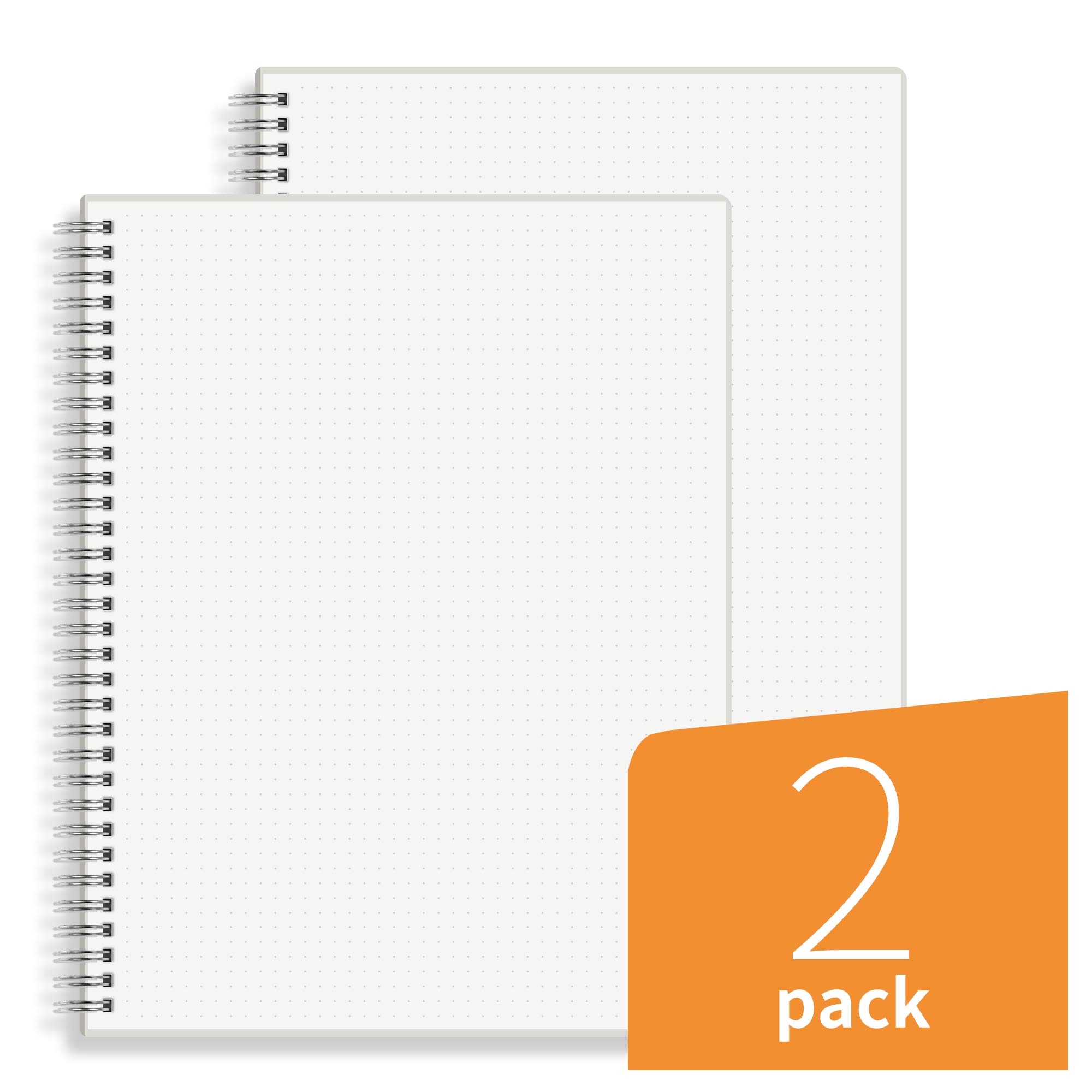 HULYTRAAT Large Dot Grid Spiral Notebook, 8.5" x 11", Premium 100 gsm Ivory White Paper, Sturdy See-Through Cover, 128 Dotted Pages per Book (2 Pack) for Home, School, Office, Artist Writing/Drawing