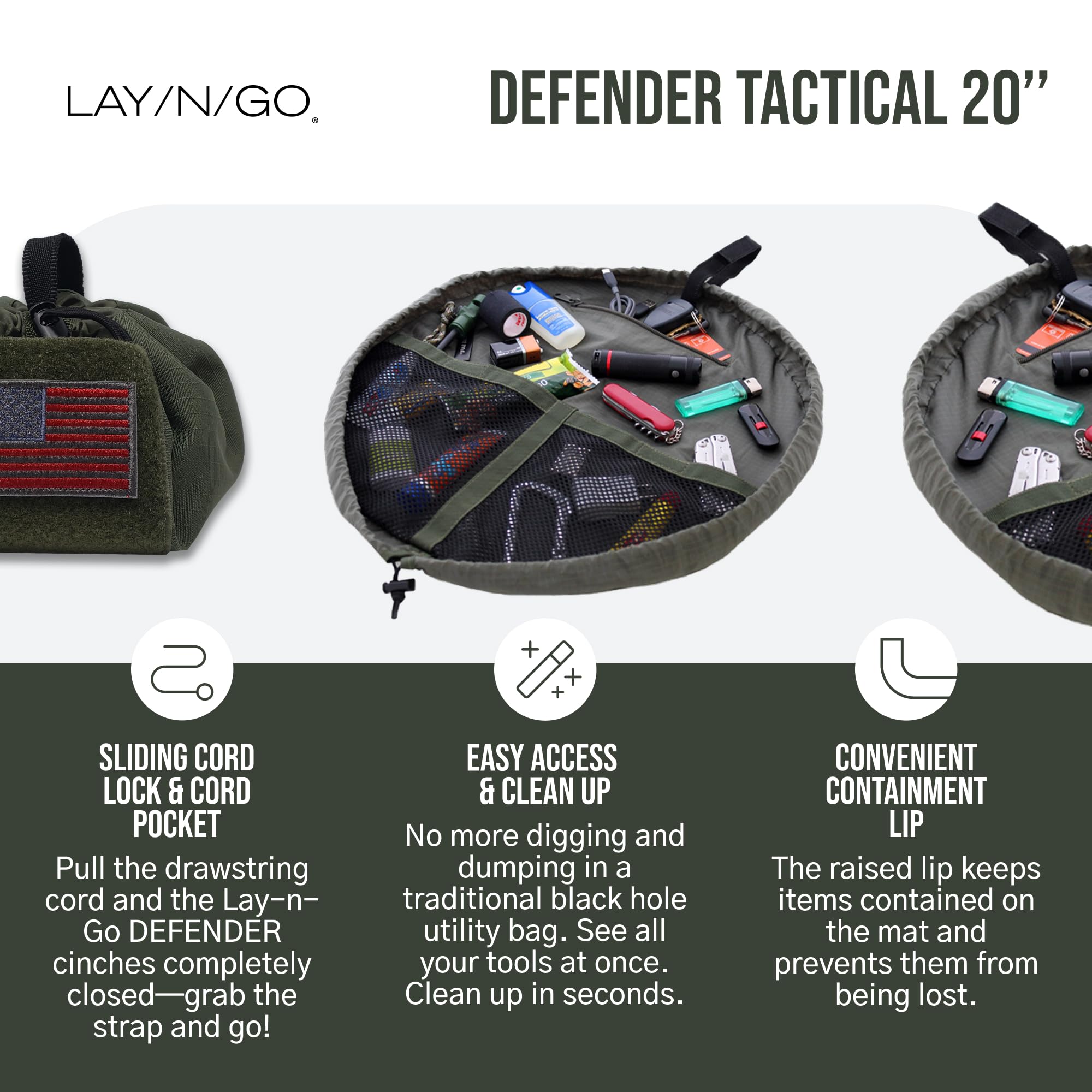 Lay-n-Go Defender Tactical Gear Accessory, Tool & Utility Storage Bag With Pockets for Travel, Military, First Responder, Survival and Outdoors, 20 inch, Black