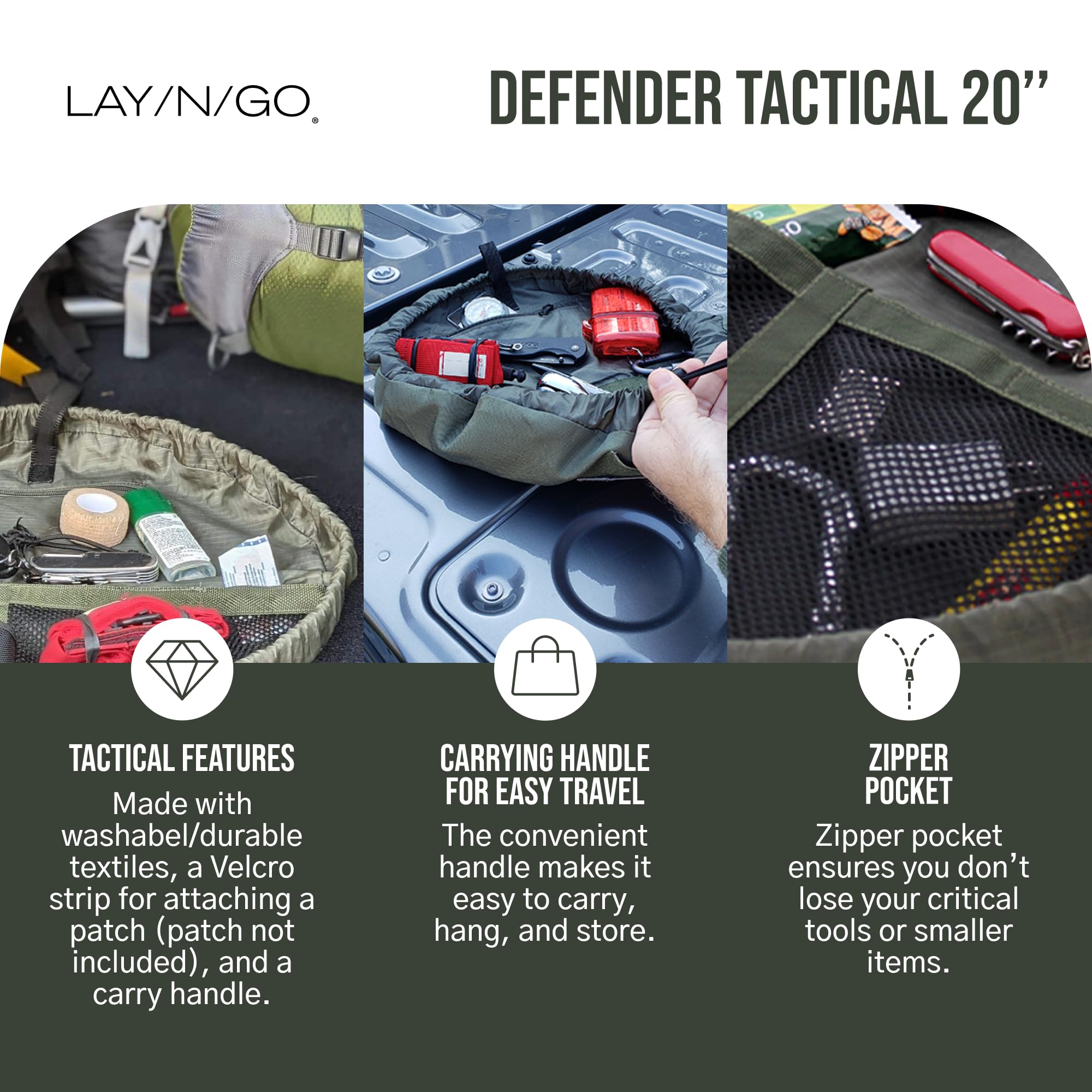 Lay-n-Go Defender Tactical Gear Accessory, Tool & Utility Storage Bag With Pockets for Travel, Military, First Responder, Survival and Outdoors, 20 inch, Black