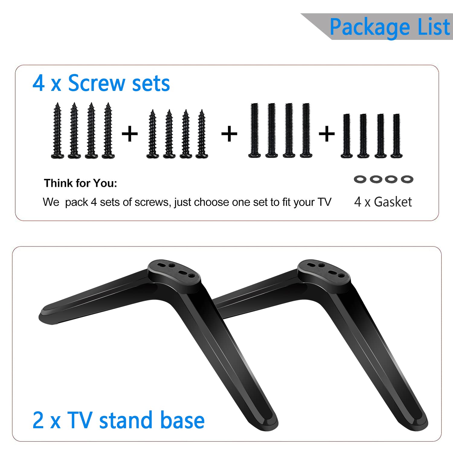Universal TV Stand Legs,Table Top TV Stand Base Replacement Legs for Most 27 to 55 Inch LCD LED LG Sony VIZIO TCL KONKA TVs, with Cable Management, Hold up to 99lbs - Black