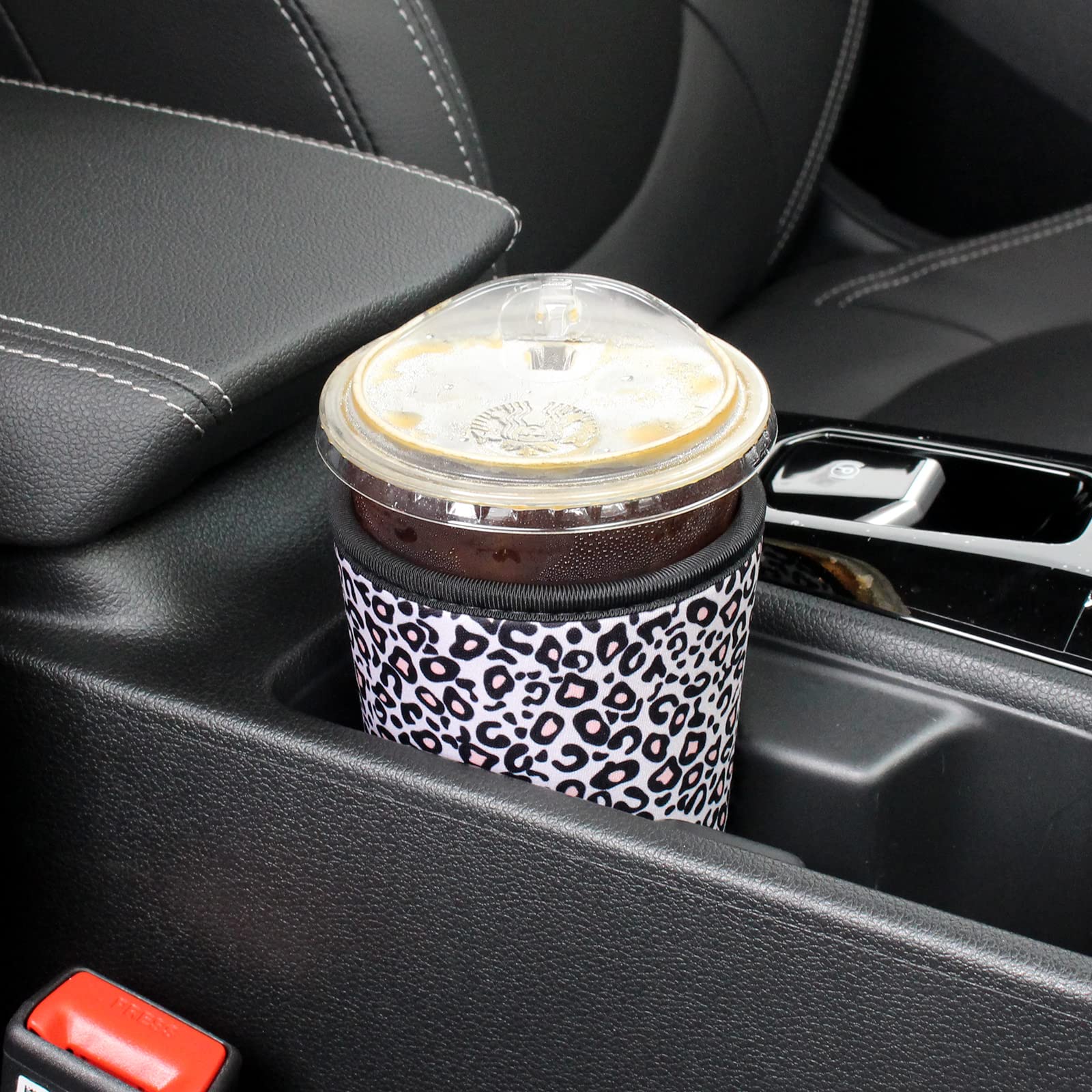 3 Pack Reusable Iced Coffee Sleeves - Xumbtvs Insulator Sleeve for Cold Beverages, Neoprene Cup Holder for Starbucks Coffee, Dunkin Coffee, More(Leopard print)