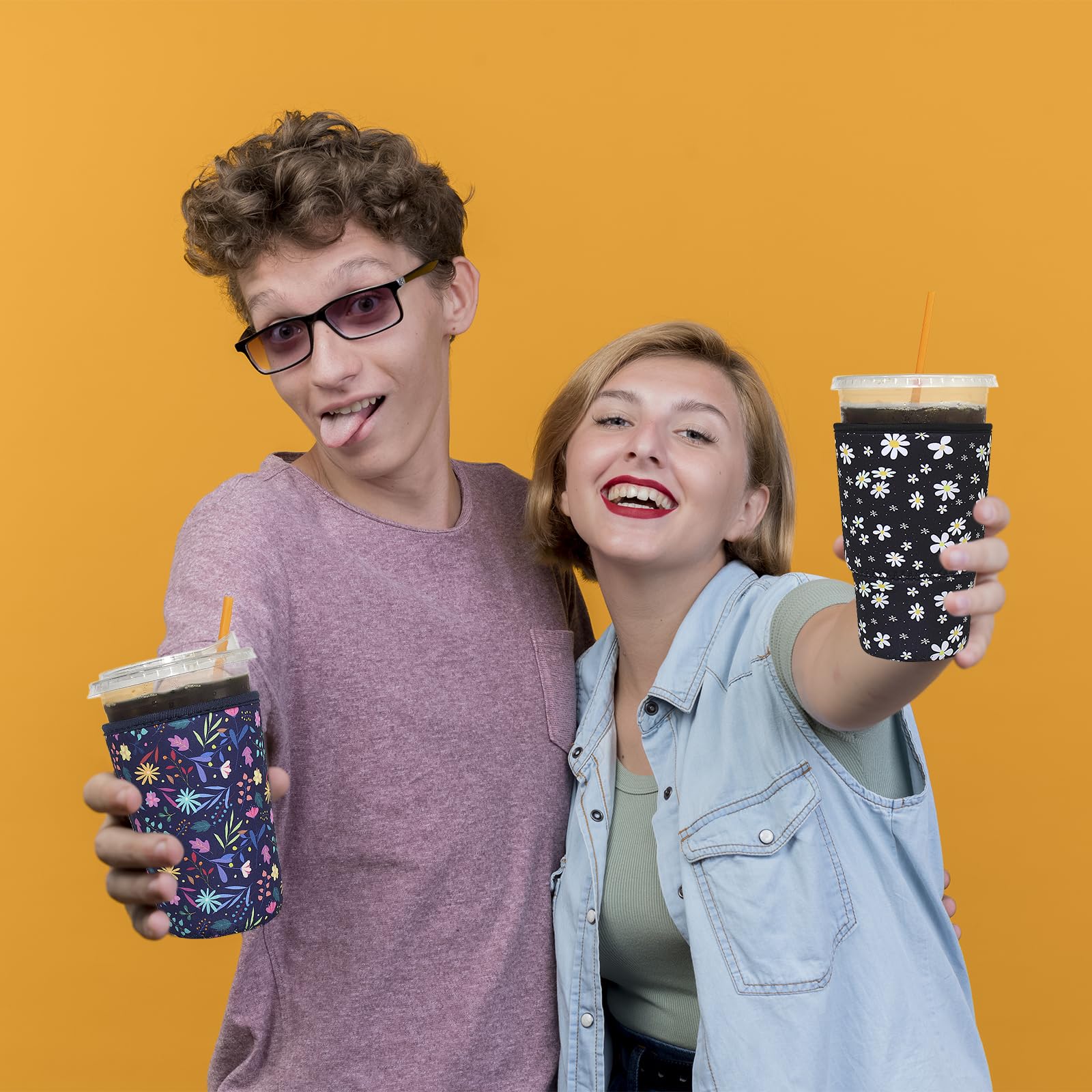 3 Pack Reusable Iced Coffee Sleeves - Xumbtvs Insulator Sleeve for Cold Beverages, Neoprene Cup Holder for Starbucks Coffee, Dunkin Coffee, More(Leopard print)