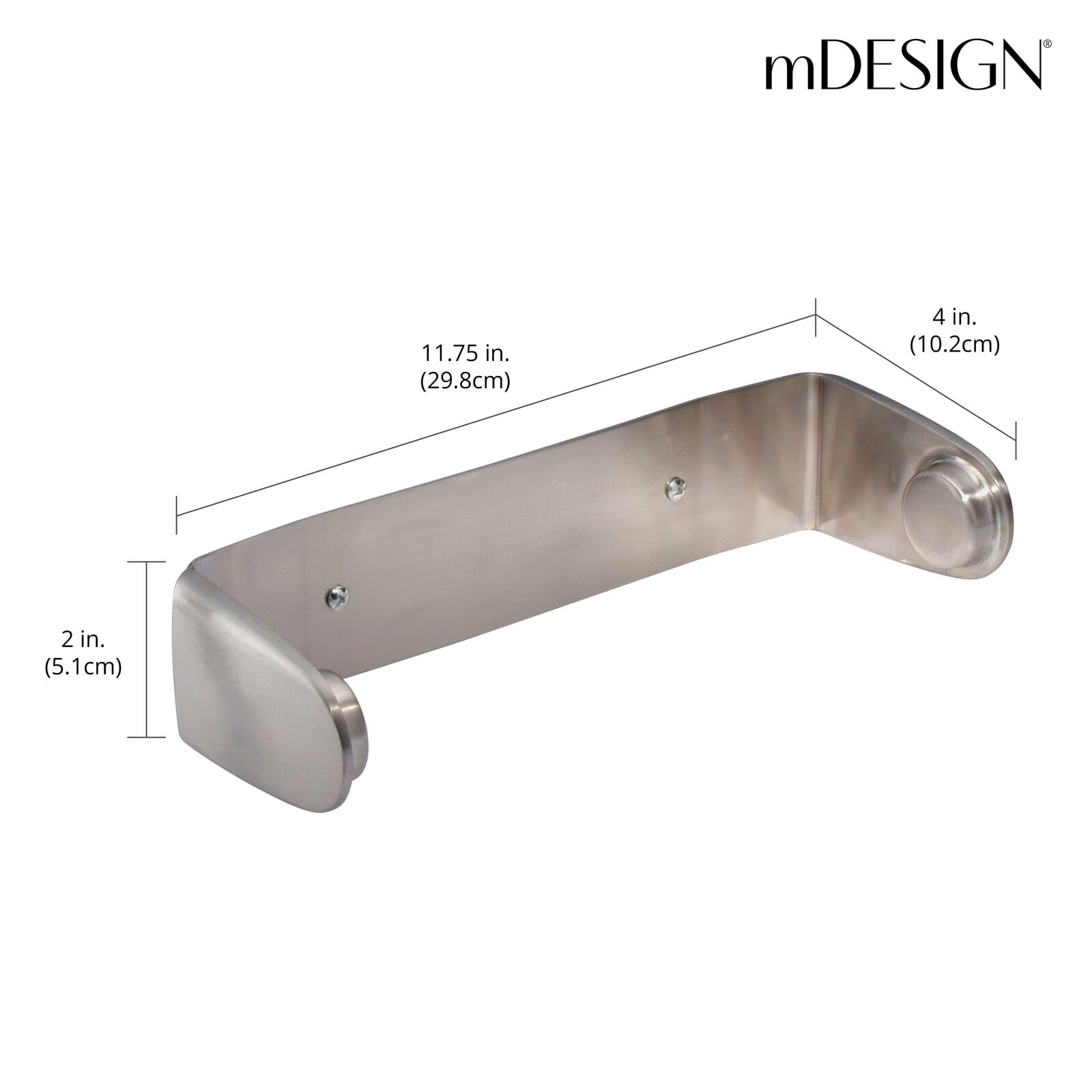 mDesign Metal Wall Mounted Paper Towel Holder Dispenser for Walls or Under Cabinet in Kitchen, Pantry, Cupboard, Sink Storage, Holds Jumbo Rolls - Omni Collection - Brushed Stainless Steel