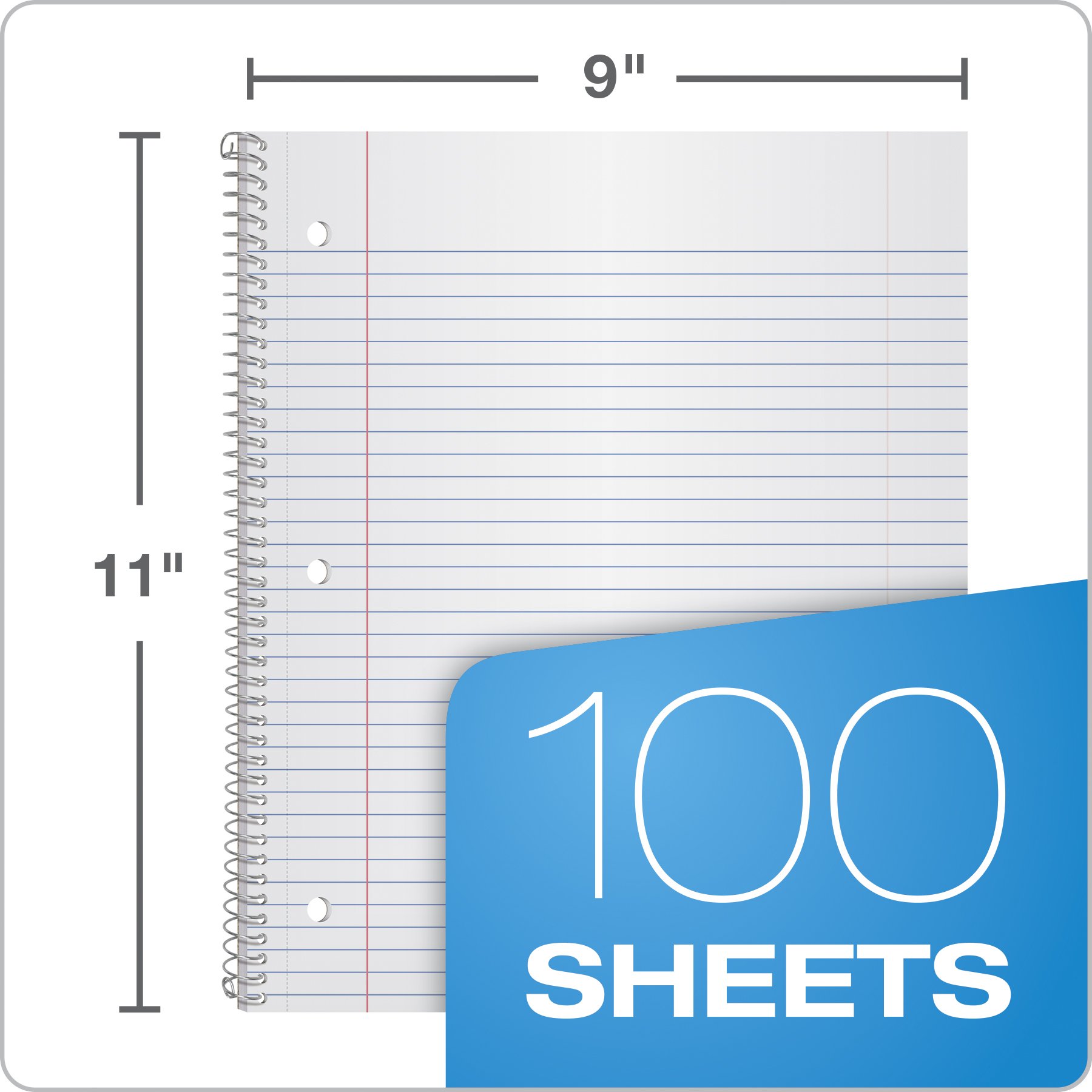 Oxford Spiral Notebooks, 1 Subject, College Ruled Paper, Durable Plastic Cover, 100 Sheets, Divider Pocket, 3 per Pack (10390), Red, Black and Blue