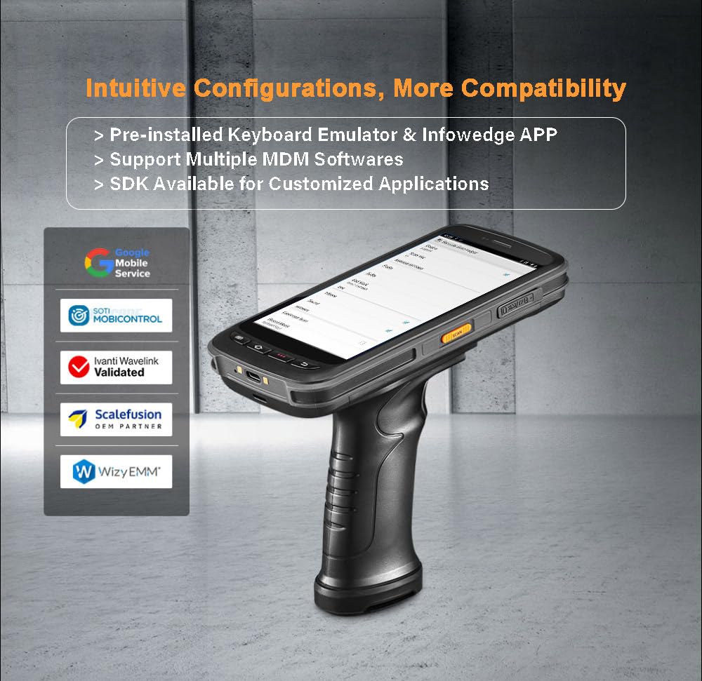 Android Handheld Data Terminal Mobile Computer with 1D & 2D PDF417 Barcode Scanner 3G 4G WiFi BT GPS, Ergonomic Pistol Grip for Warehouse Inventory