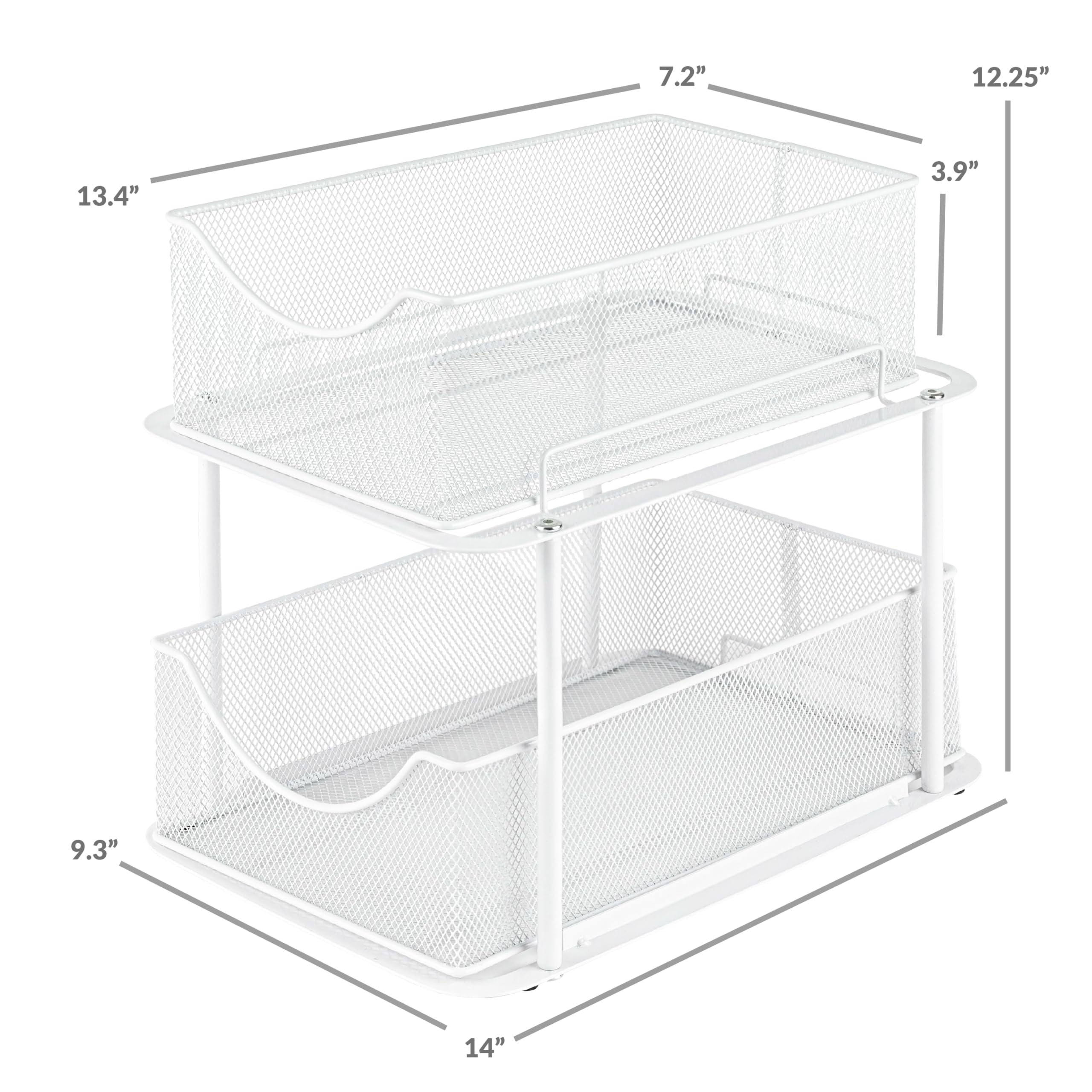 Sorbus 2 Tier Under the Sink Organizer Baskets with Mesh Sliding Drawers —Ideal for Cabinet, Countertop, Pantry, and Desktop, for Bathroom, Kitchen, Office, etc.—Made of Steel (White)