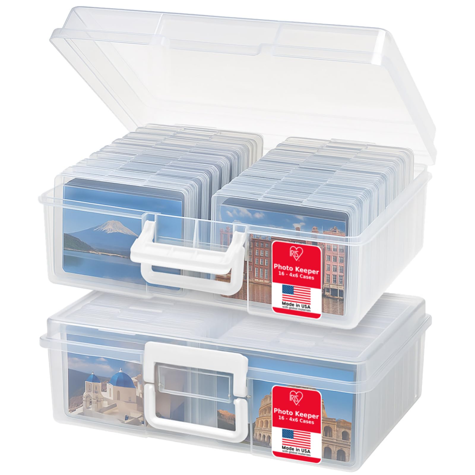IRIS USA 4" x 6" Photo Storage Craft Keeper, 2 Pack, Main Container with 16 Organization Cases for Pictures, Crafts, Scrapbooking, Stationery Storage, Protection and Organization, Clear