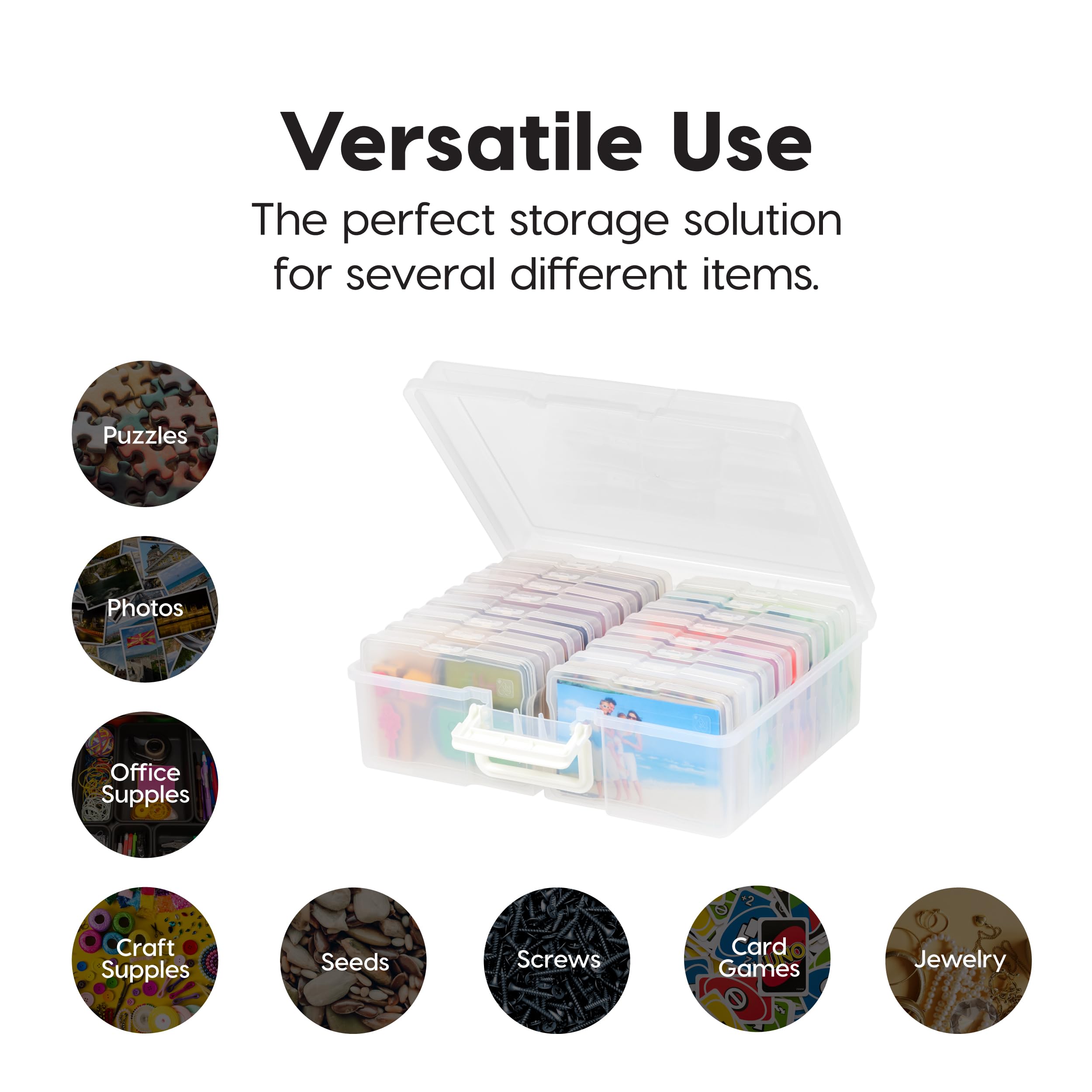 IRIS USA 4" x 6" Photo Storage Craft Keeper, 2 Pack, Main Container with 16 Organization Cases for Pictures, Crafts, Scrapbooking, Stationery Storage, Protection and Organization, Clear