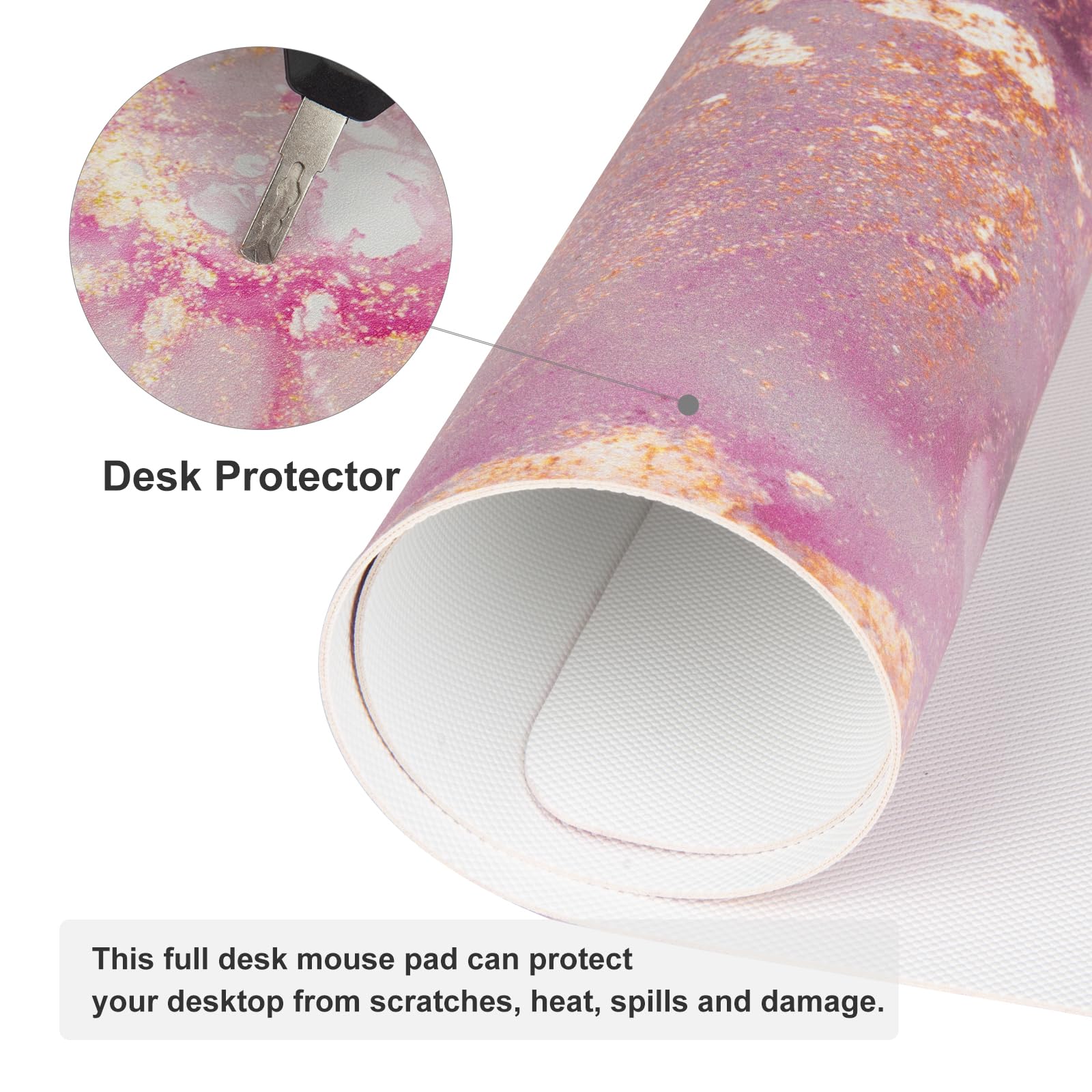 QIYI Large Mouse Pad, Cute Pink Desk Mat for Desktop, Women Girls PU Leather Waterproof Gaming Mousepad, Rose Gold Marble Computer PC Laptop Protector Writing Pads for School Office Home 31.5" x 15.7"