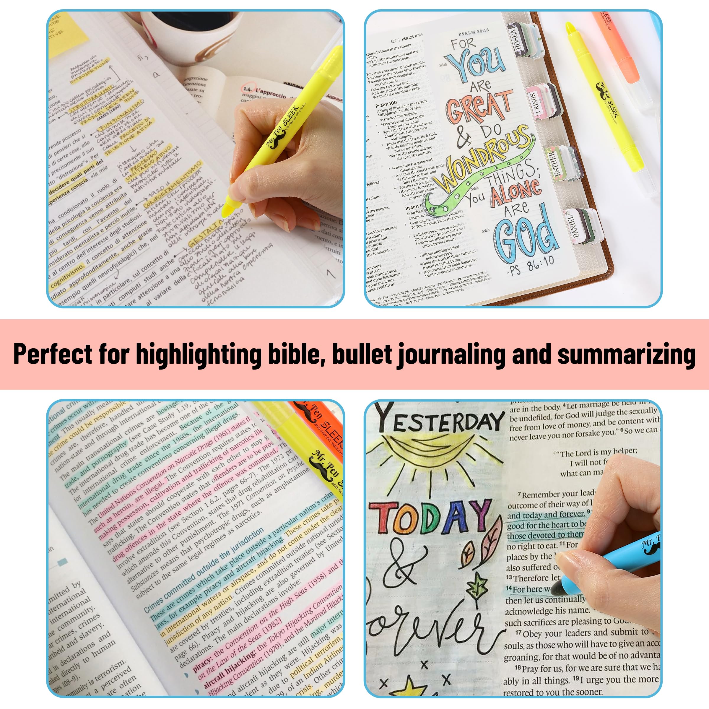 Mr. Pen No Bleed Gel Highlighter, Bible Highlighters, Assorted Colors, Pack of 20