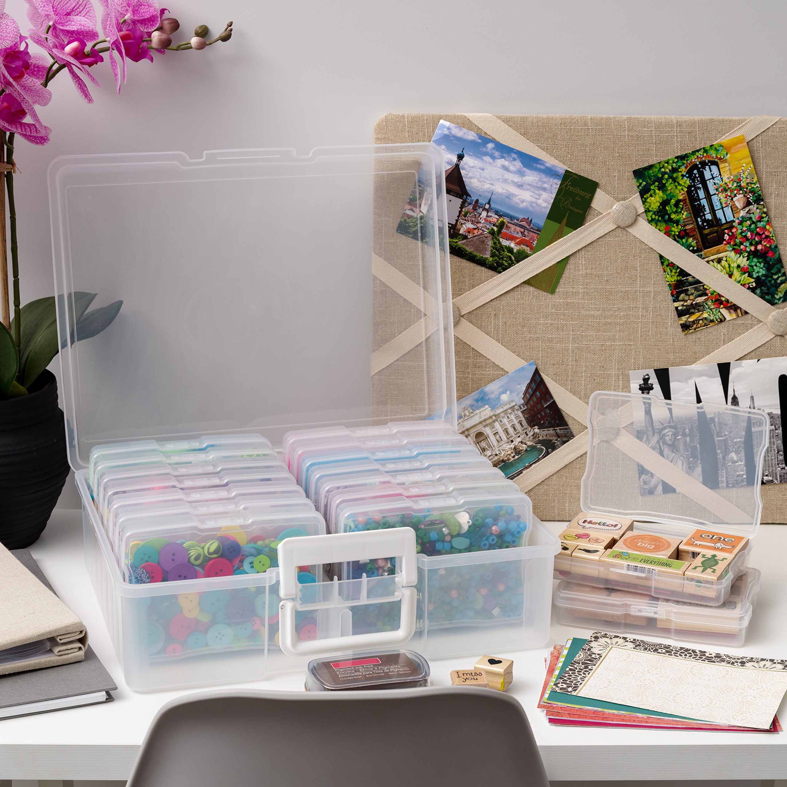 IRIS USA 4" x 6" Photo Storage Craft Keeper, 2 Pack, Main Container with 16 Organization Cases for Pictures, Crafts, Scrapbooking, Stationery Storage, Protection and Organization, Clear