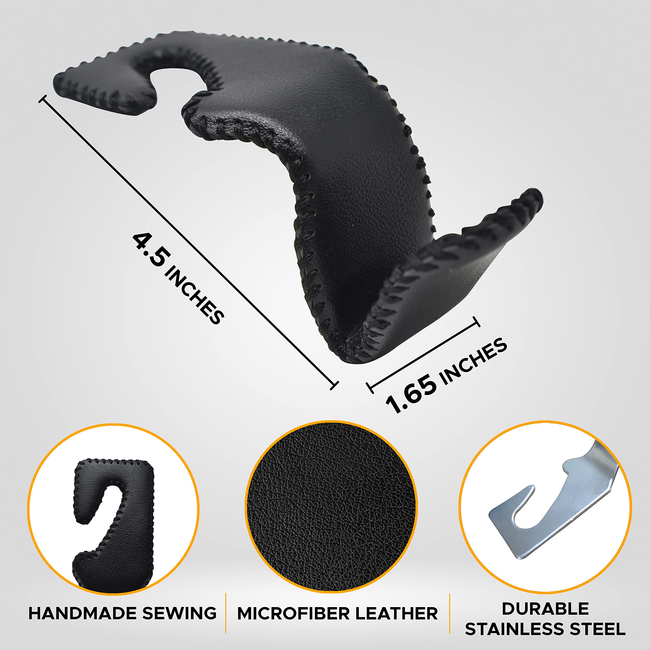 EcoNour Leather Car Seat Hooks (2 Pack Black) | Portable Bag Holder for Car to Keep Your Purse, Groceries & Handbags from Sliding Around | Headrest Hook with Crafted Stitches