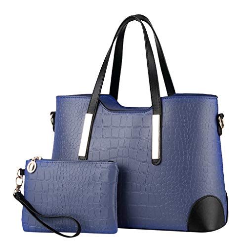 MILIMIEYIK Ladies Leather Bag,2pcs Large Capacity Working Cosmetic Handbag Shoulder Messenger Coin Purse Wallet Phone Clutch Dark Blue