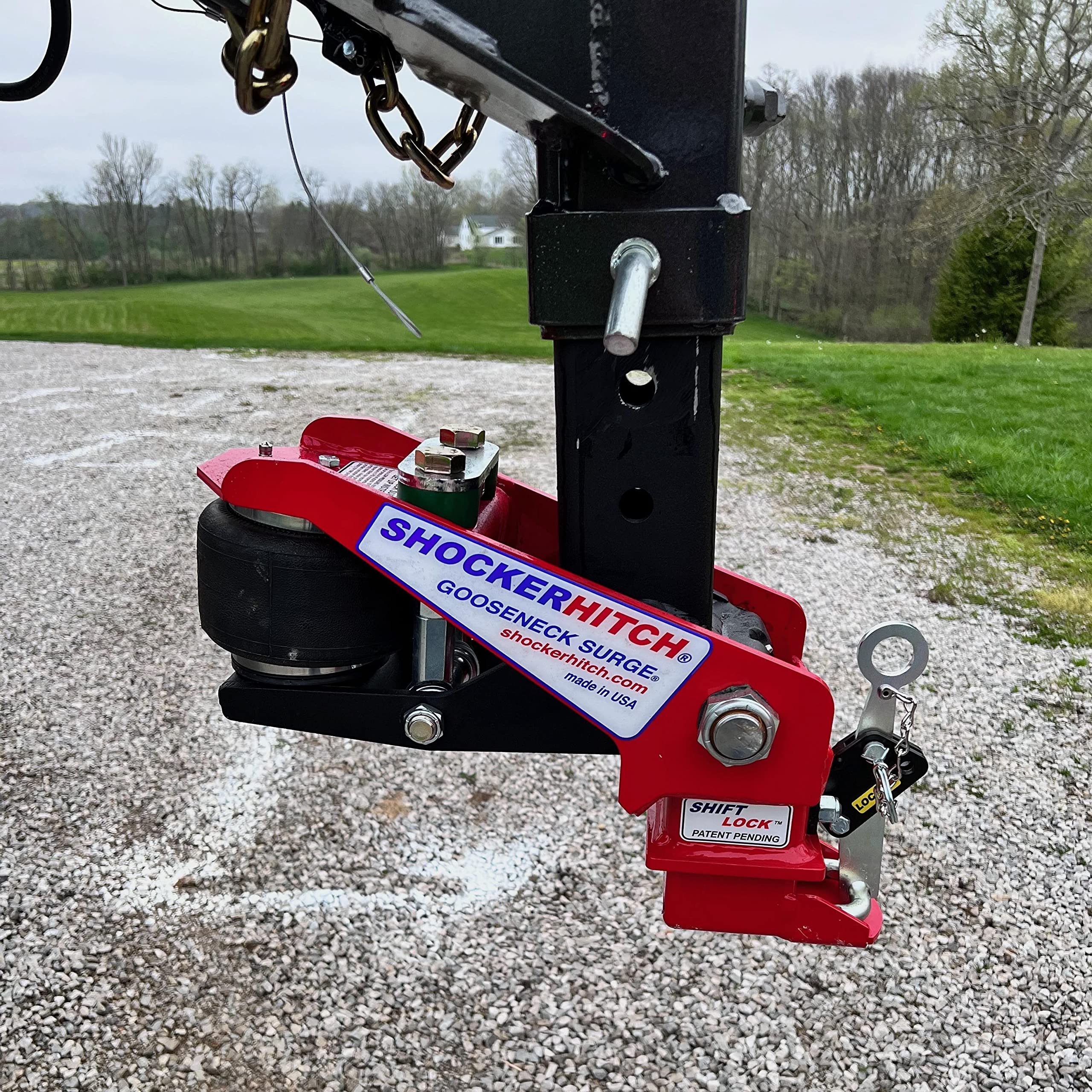 Shocker 40K Gooseneck Surge Air Hitch & Shift Lock Coupler for 3" Ball, 3-15/16" Square Straight Pin