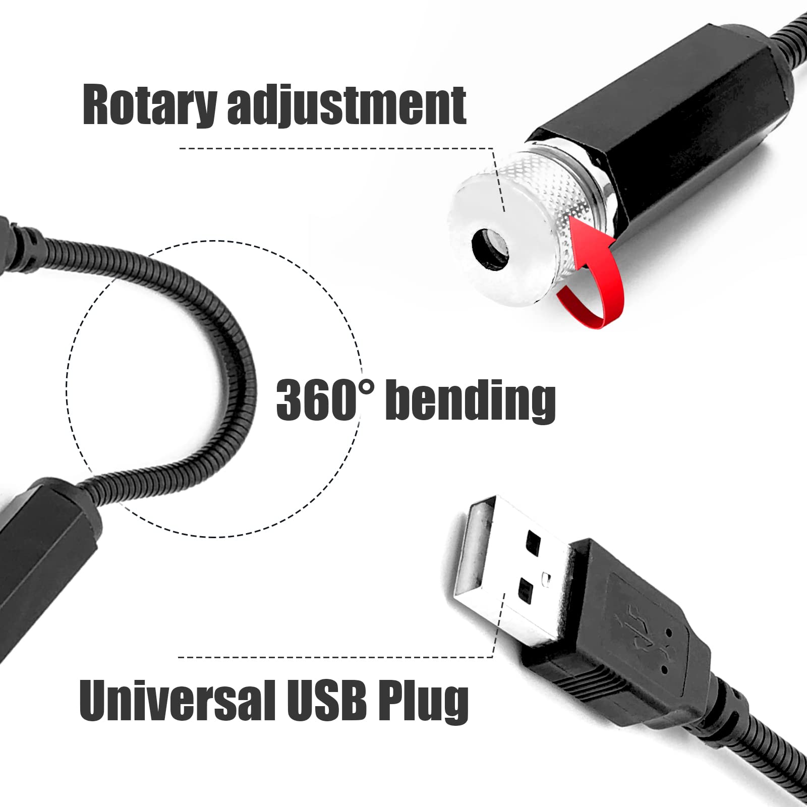 USB Car Roof Star Projector Night Light, Portable Adjustable LED Car Interior Ambient Light, Plug and Play Night Light for Bedroom, Party, Car, Wall (Red)