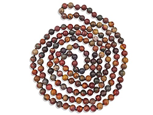 MGR MY GEMS ROCK! 60 Inch Polished Genuine Stone Multi-layer Long Endless Infinity Beaded Necklace. (Picasso Jasper Stone)