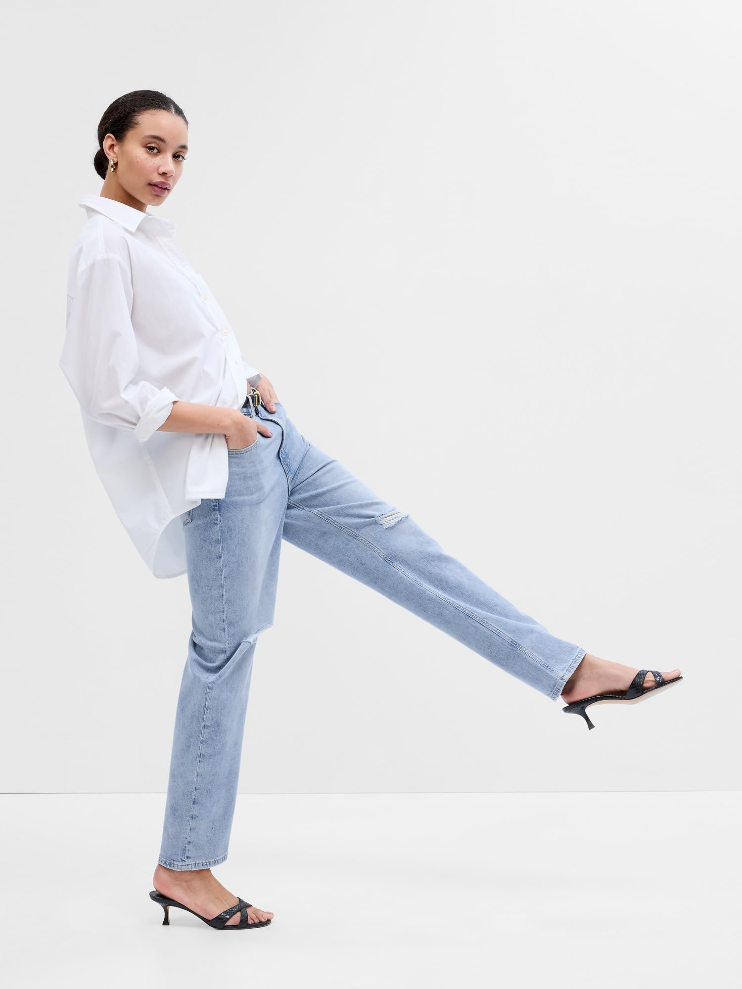 GAP Womens High Rise Loose Jeans Light Wash Christy 32 Reg