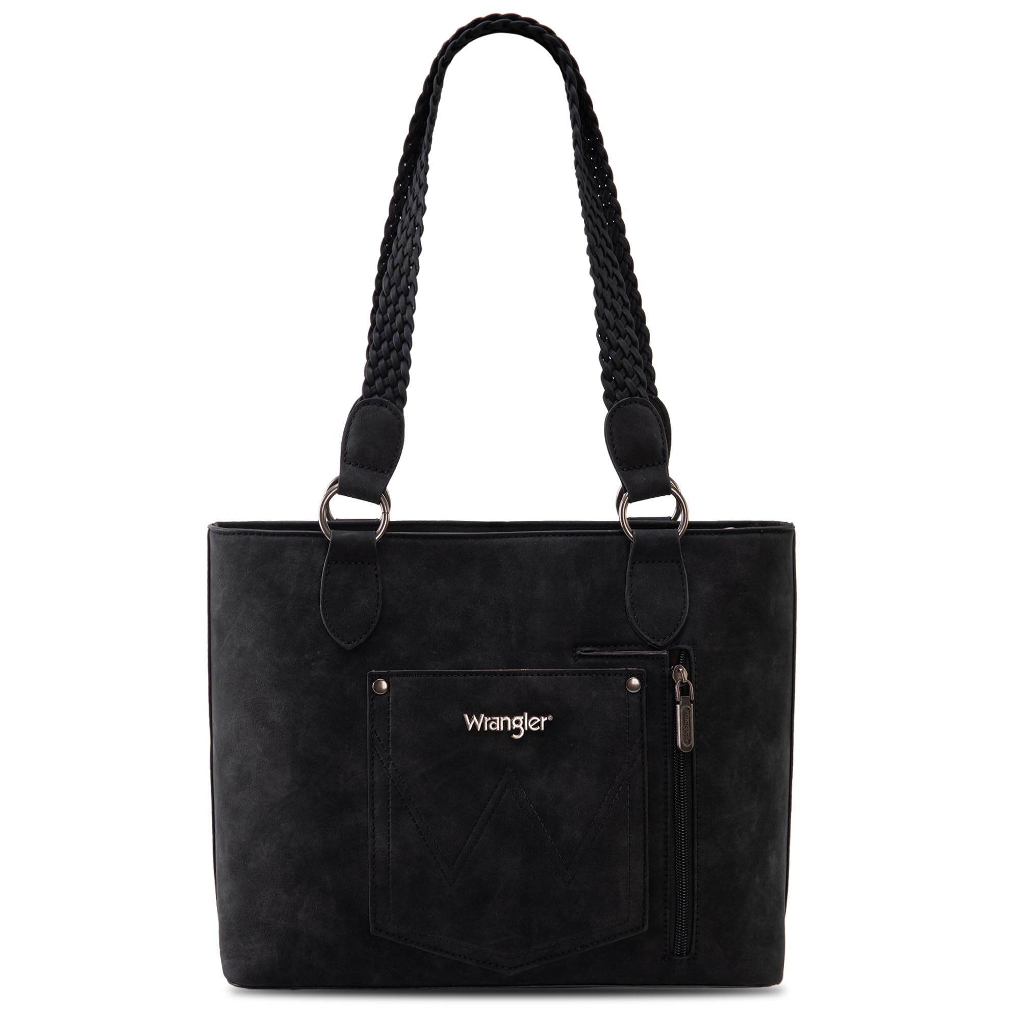 Wrangler Tote Bag for Women Multi Pockets shoulder bag western purse Medium leather like Handbags with Woven Top-Handle WG78-G8317BK