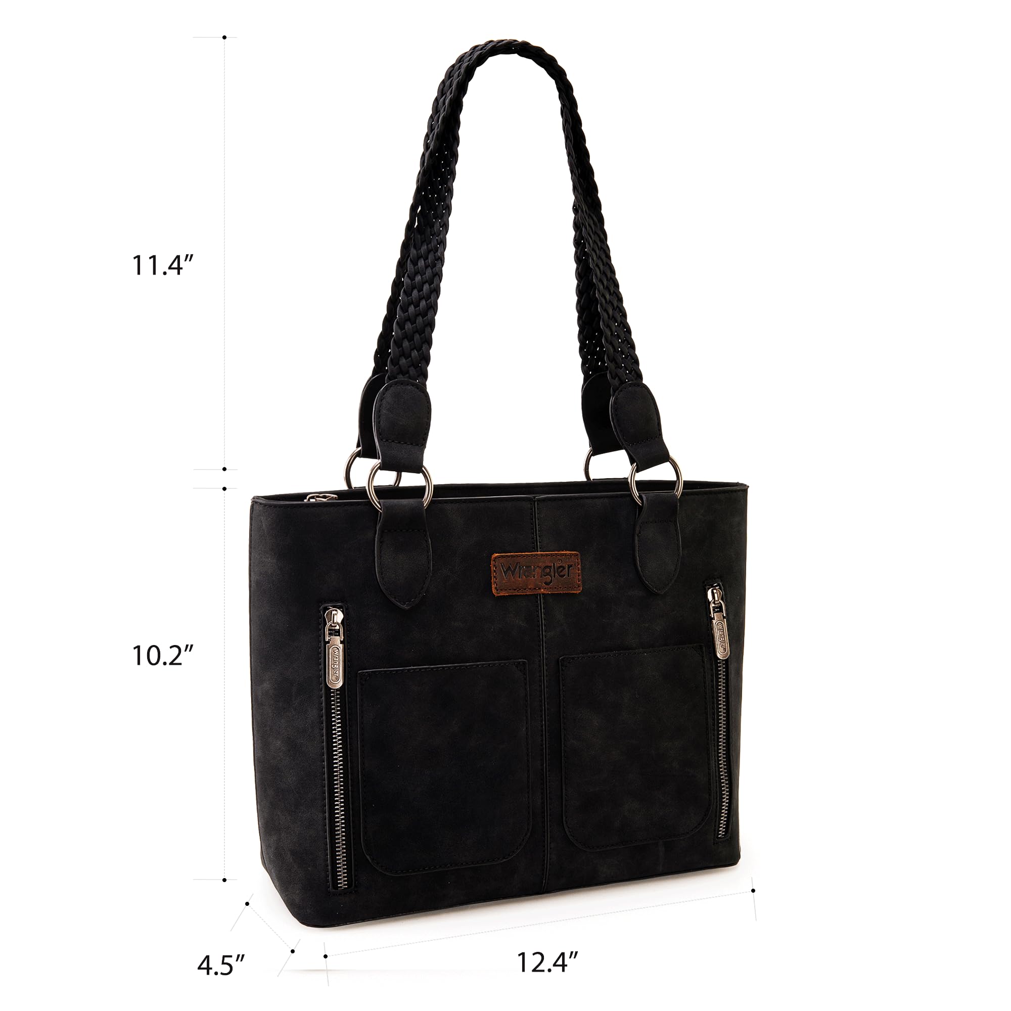 Wrangler Tote Bag for Women Multi Pockets shoulder bag western purse Medium leather like Handbags with Woven Top-Handle WG78-G8317BK