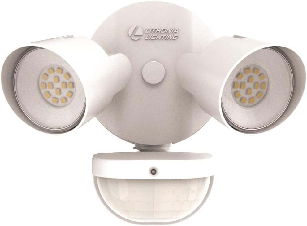 Lithonia Lighting HGX LED 2RH 40K 120 MO WH M2 HomeGuard Security Flood Lights, 4000 Lumens, 2-Light, Photocell Sensor and Motion Detection, White