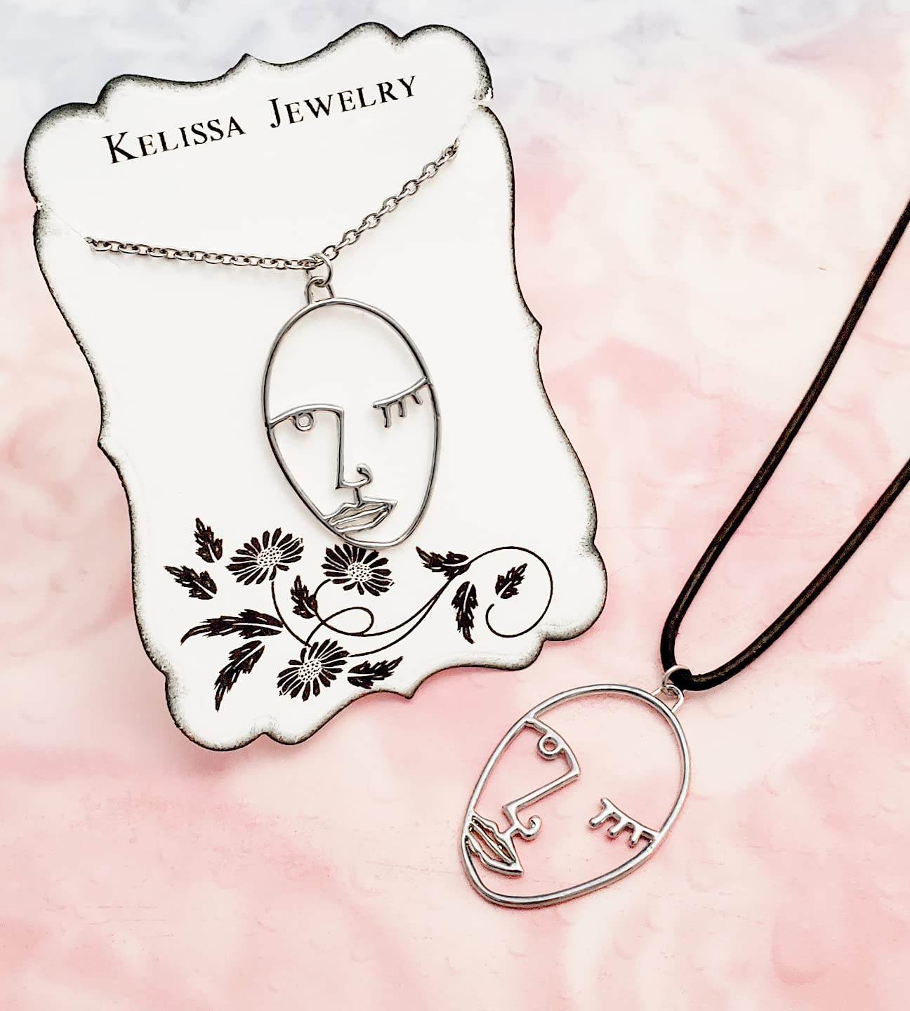 Winking Face Necklace in Silver, Picasso Face Necklace, Artistic Face