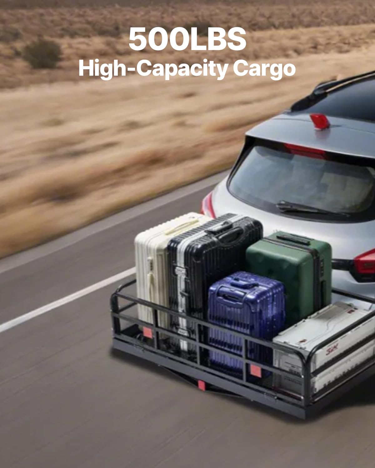 VEVOR 60x24x14 in Hitch Cargo Carrier, 400lbs Capacity Folding Trailer Hitch Mount Cargo Basket, Steel Luggage Carrier Rack Fits 2" Hitch Receiver for SUV Pickup Truck