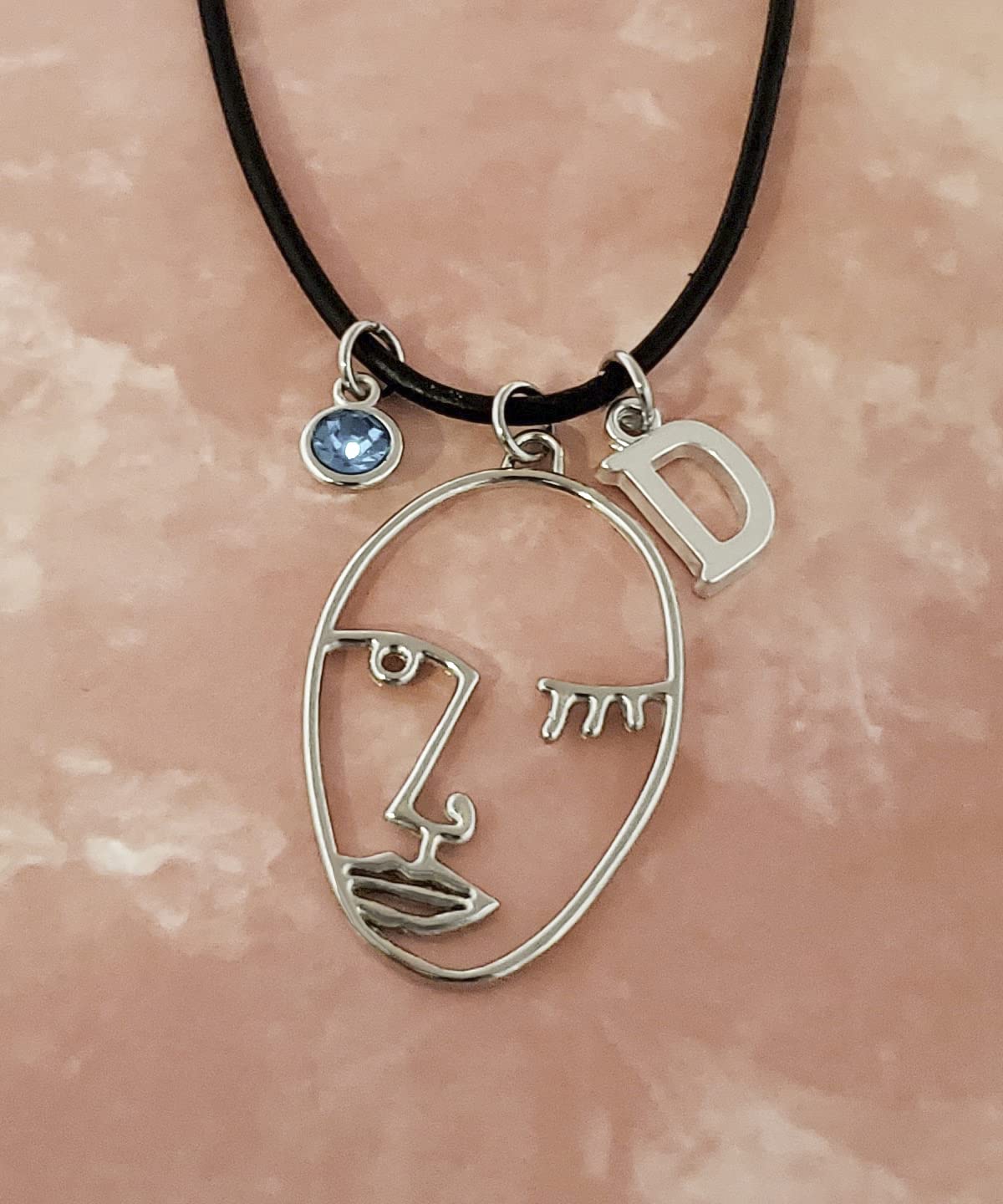 Winking Face Necklace in Silver, Picasso Face Necklace, Artistic Face