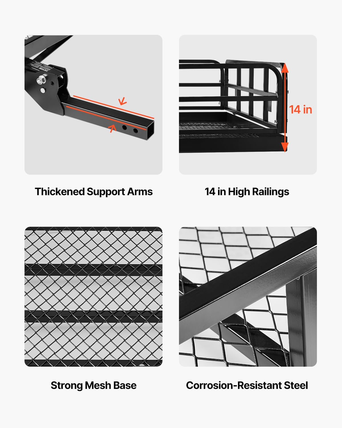 VEVOR 60x24x14 in Hitch Cargo Carrier, 400lbs Capacity Folding Trailer Hitch Mount Cargo Basket, Steel Luggage Carrier Rack Fits 2" Hitch Receiver for SUV Pickup Truck