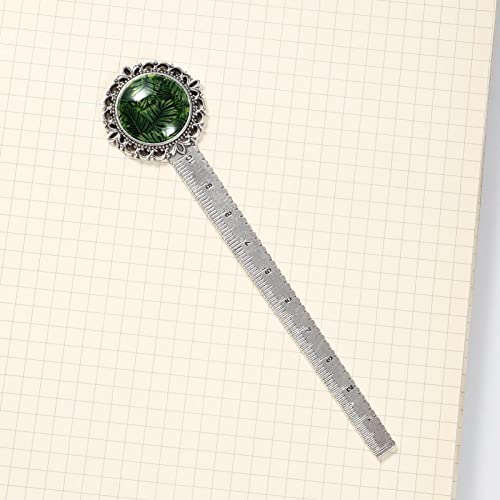 Retro Bookmark with Ruler, Book Markers for Student Kids Teacher Book Lovers, Office School Reading Accessories Gifts, Dark Green Tropical Leaves Pattern