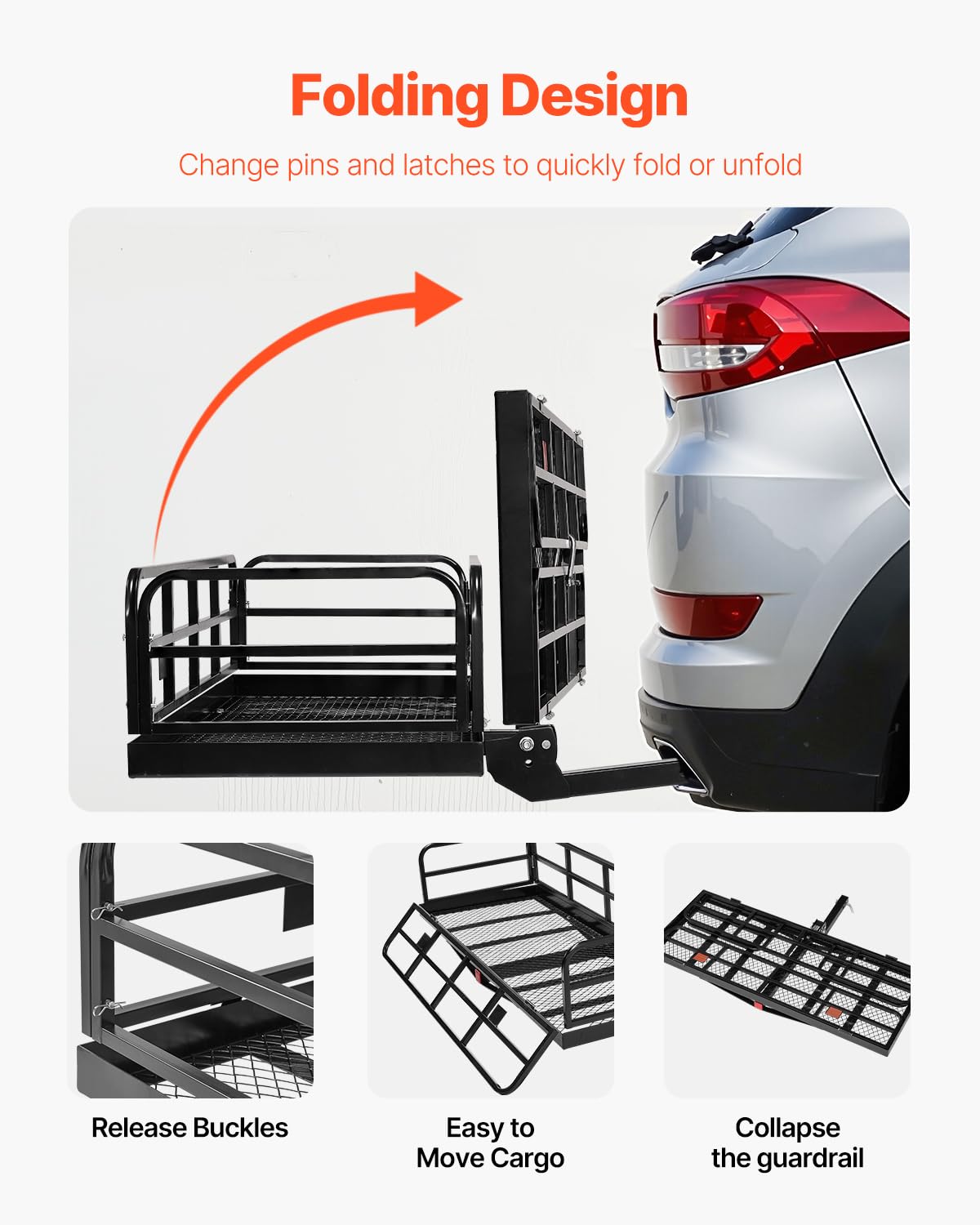 VEVOR 60x24x14 in Hitch Cargo Carrier, 400lbs Capacity Folding Trailer Hitch Mount Cargo Basket, Steel Luggage Carrier Rack Fits 2" Hitch Receiver for SUV Pickup Truck